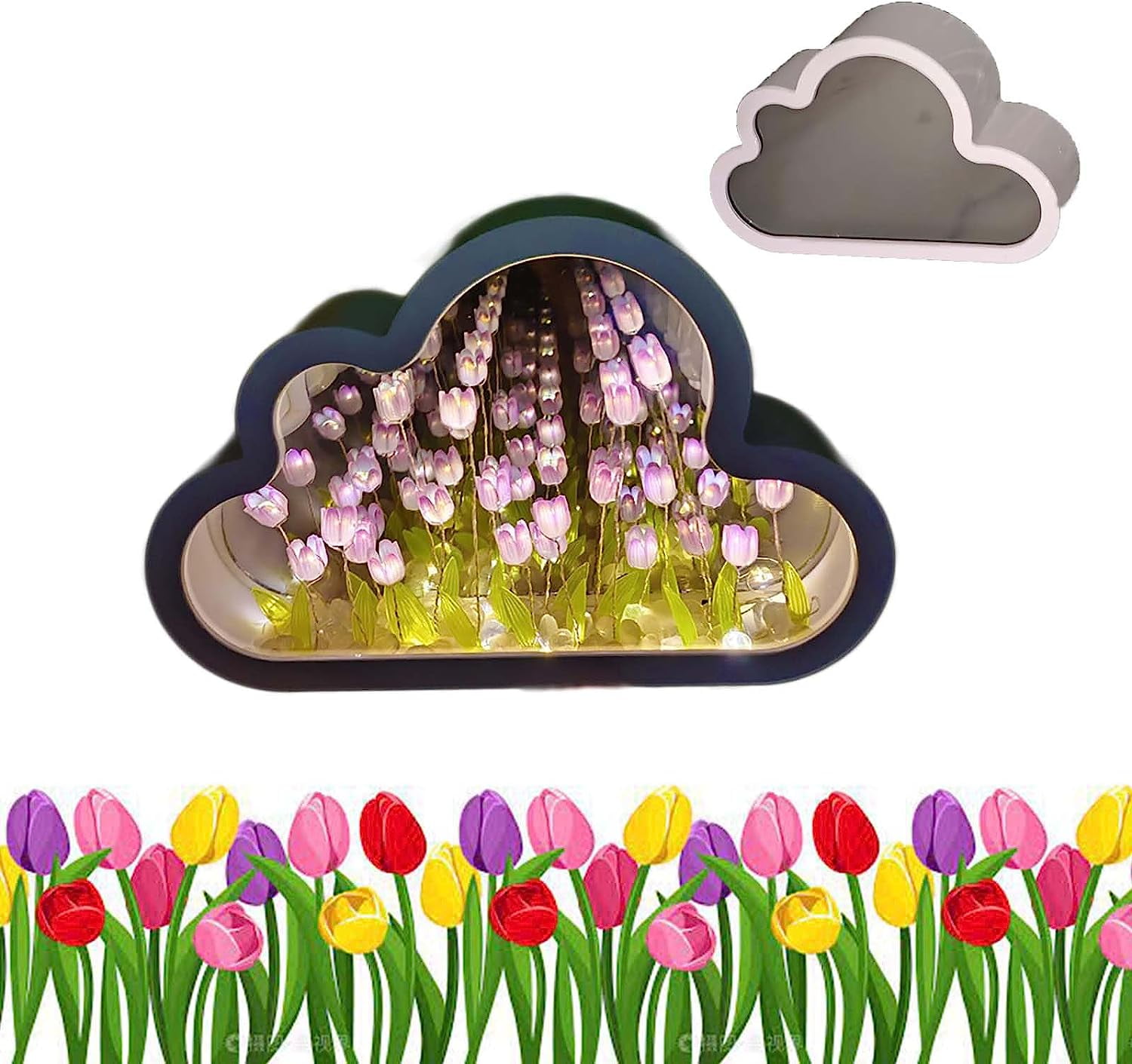 Trianu Cloud Mirror Tulip Lamp, Hand Craft DIY Tulips Mirror Night Gift ...