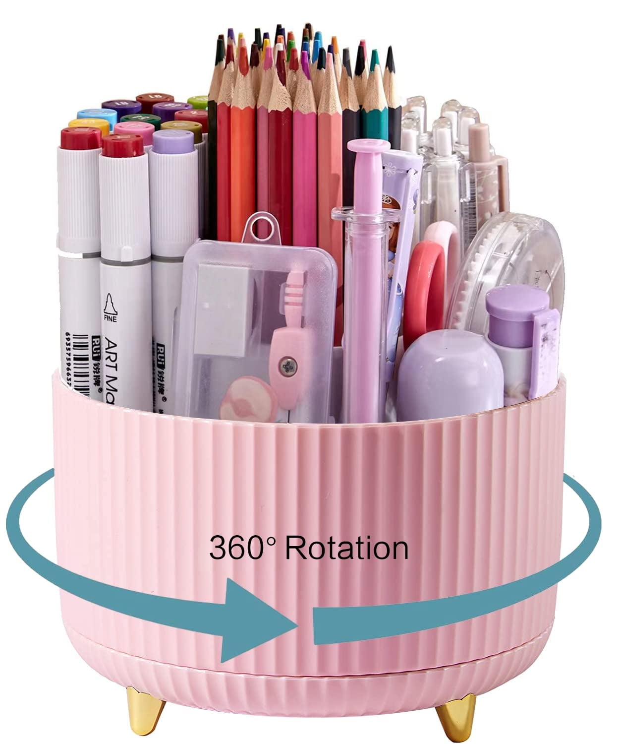 Trianu Desk Pencil Pen Holder, 5 Slots 360° Rotating Pencil Pen Holder ...