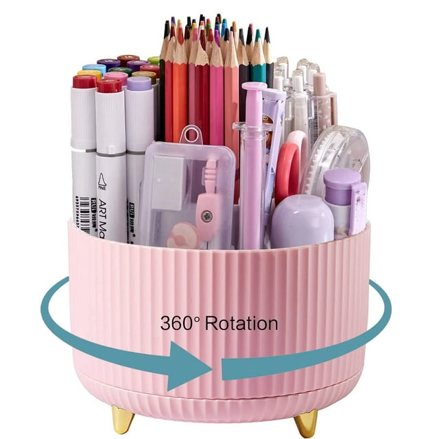 Trianu Desk Pencil Pen Holder, 5 Slots 360° Rotating Pencil Pen Holder ...