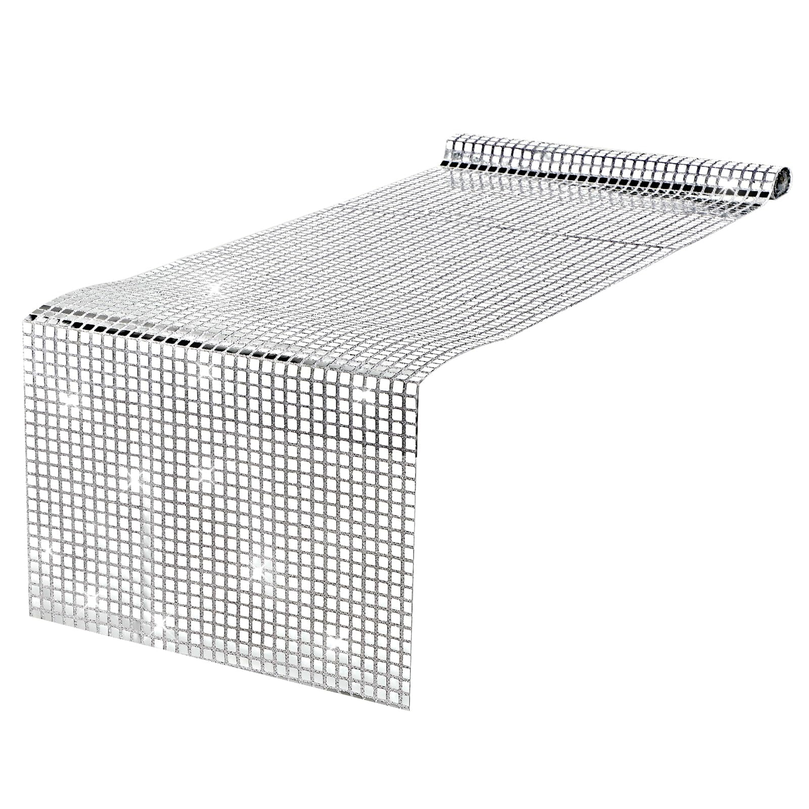 Trianu Glitter Disco Party Table Runner 12" x 108 " Mirror Silver Foil ...