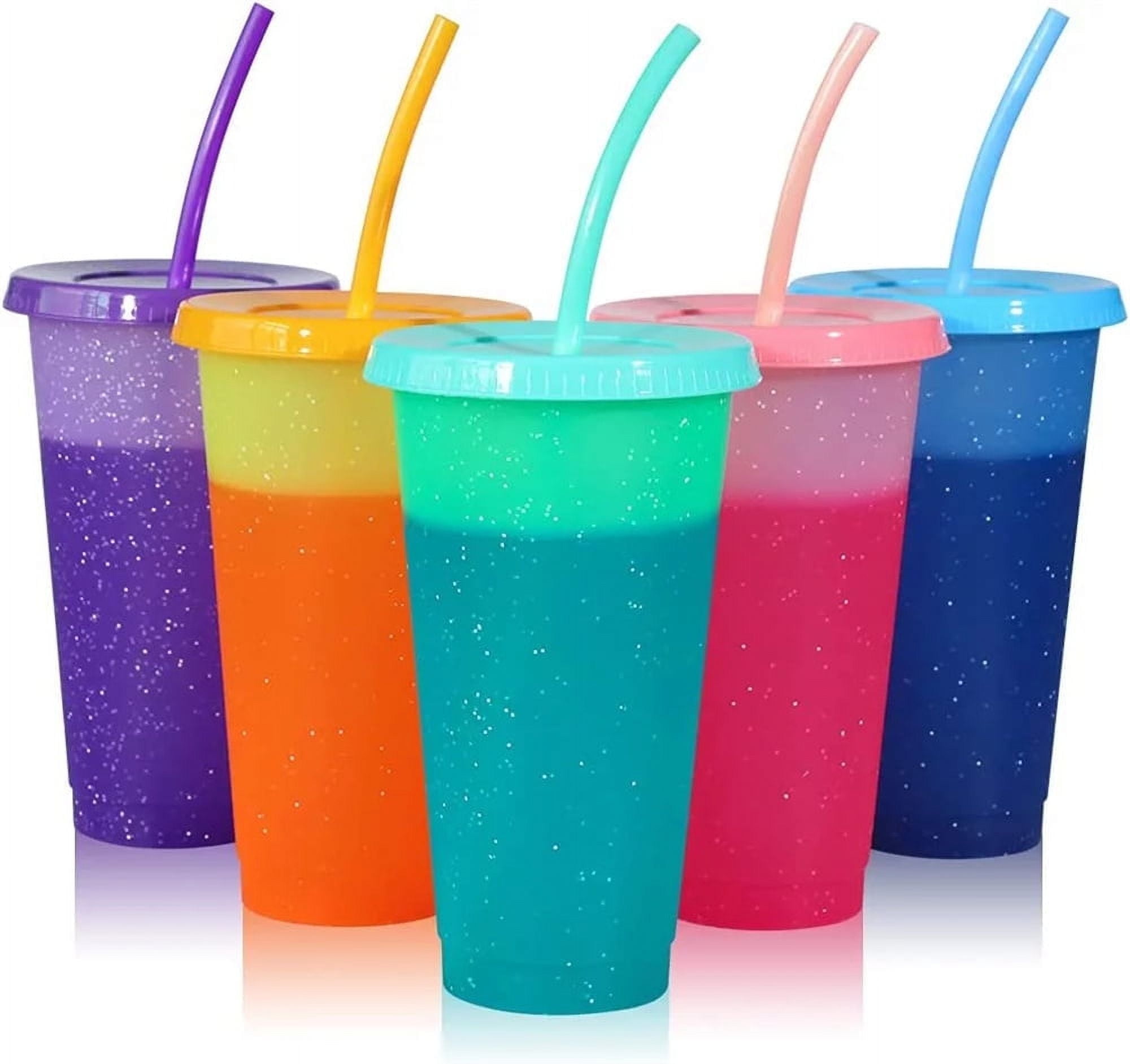 Trianu Glitter Tumblers Cups with Lids & Straws: Reusable 5 Pcs 24oz ...