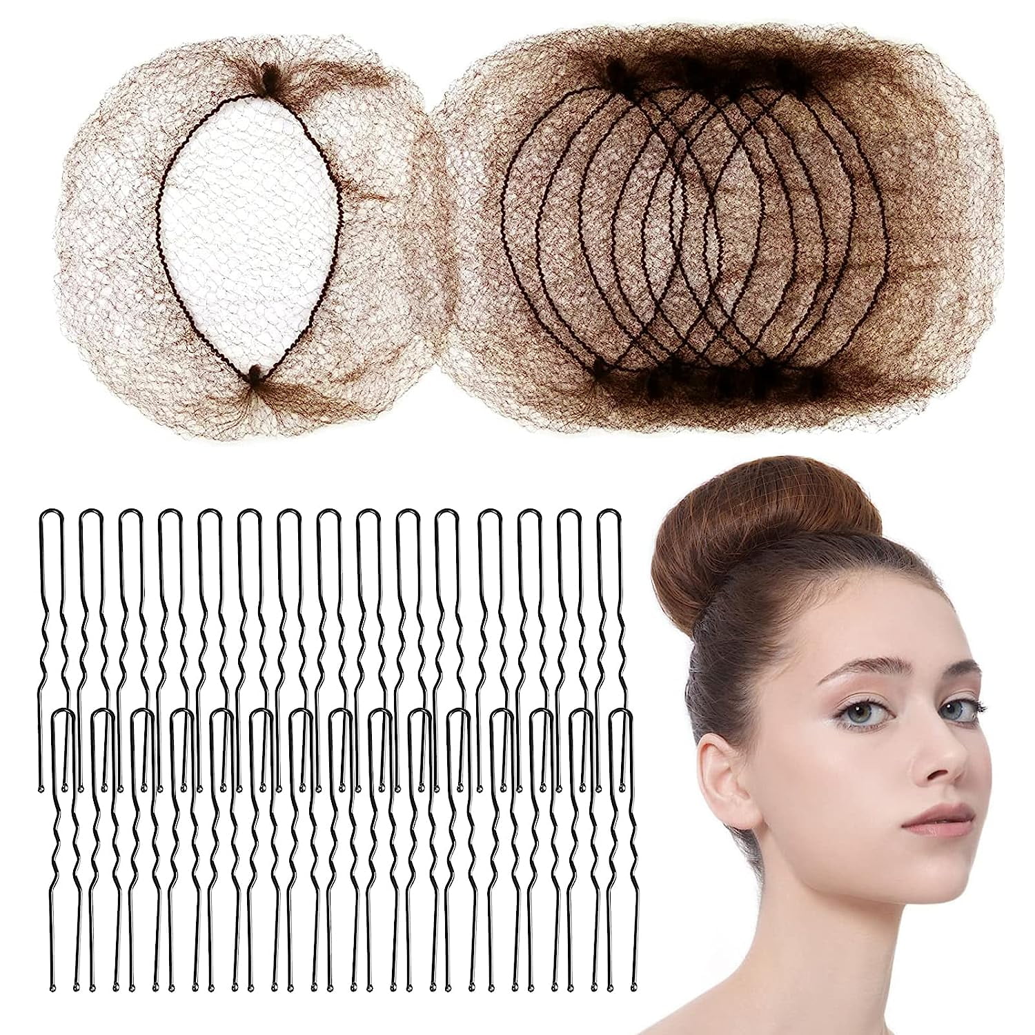 Trianu Hair Nets Invisible Elastic Edge Mesh and U Shaped Pins Set, 50 ...