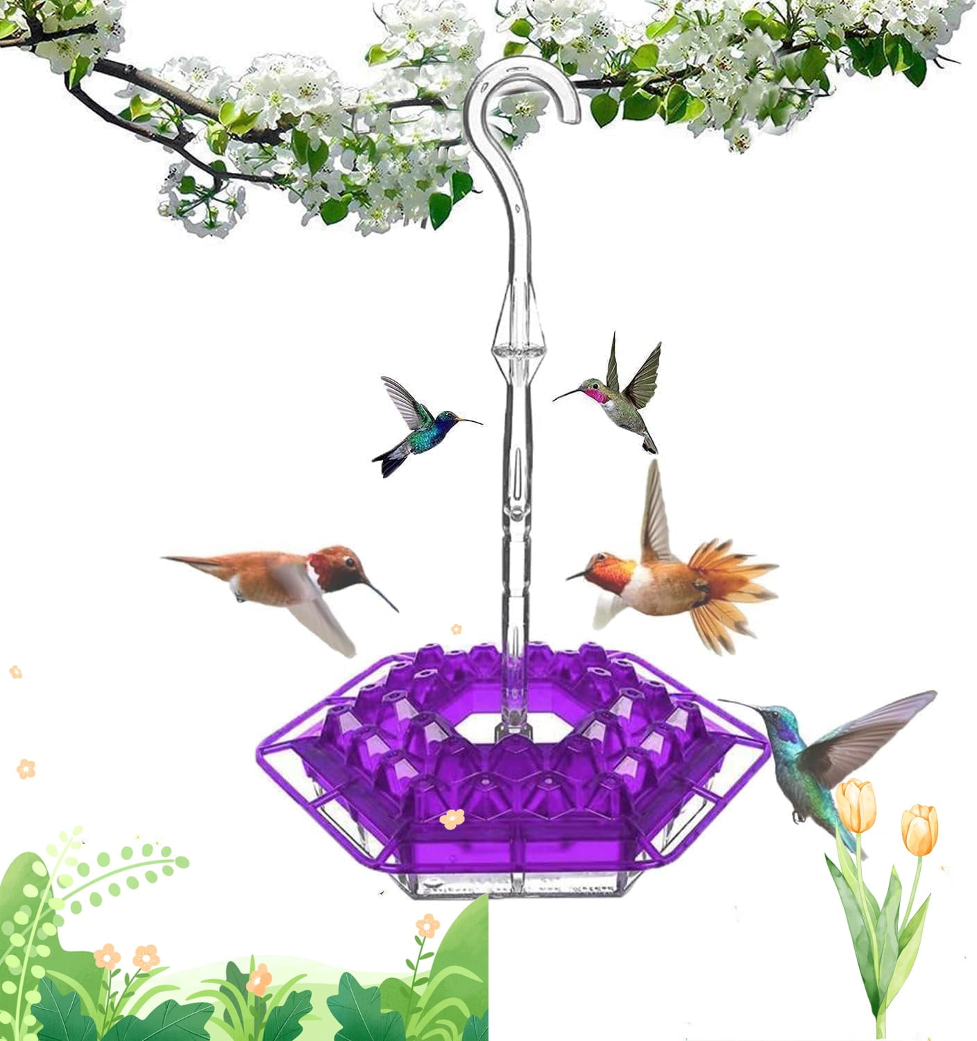 Trianu Hanging Hummingbird Feeder with Perch and Built-in Ant Moat, 30 ...