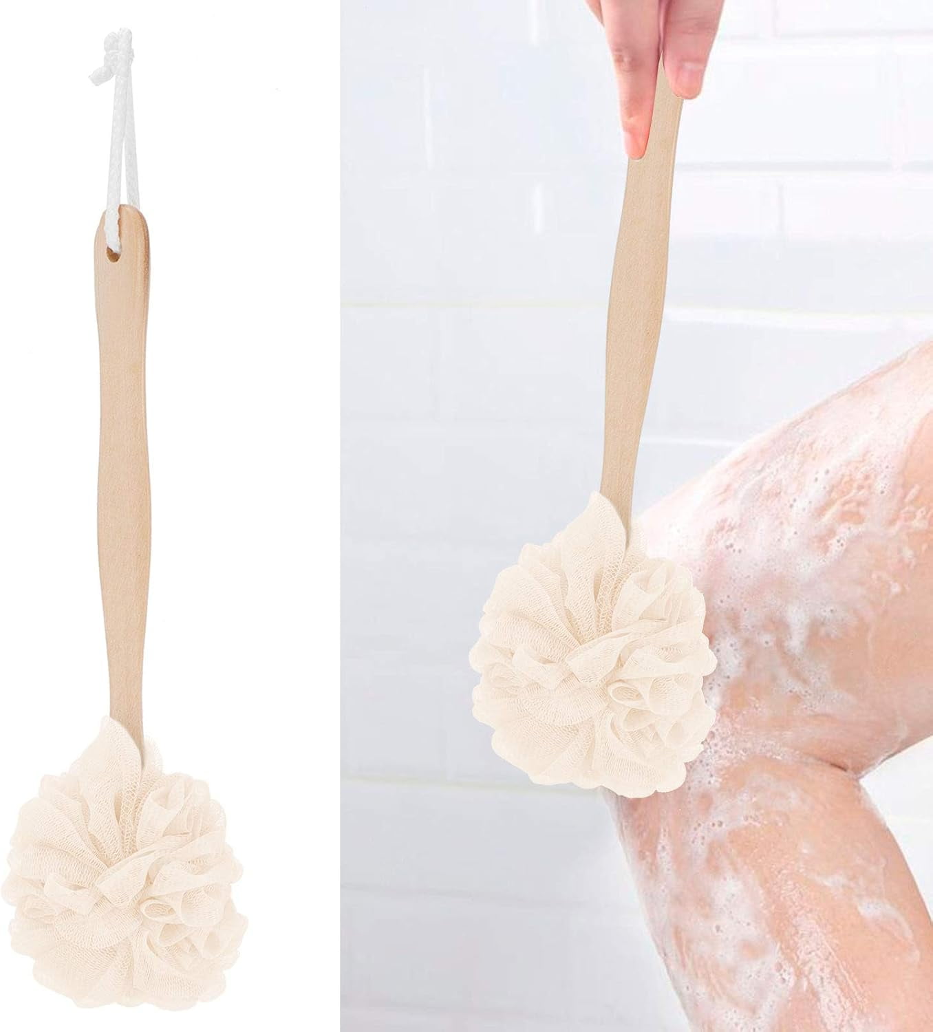 Trianu Loofah on a Stick, Loofah Back Scrubber for Shower, Bath Sponge ...