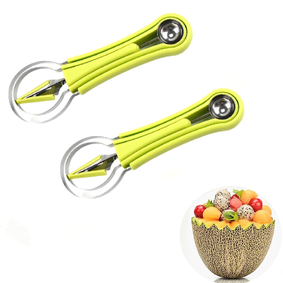 Trianu Melon Baller Scoop Set, 4 In 1 Stainless Steel Watermelon Cutter ...