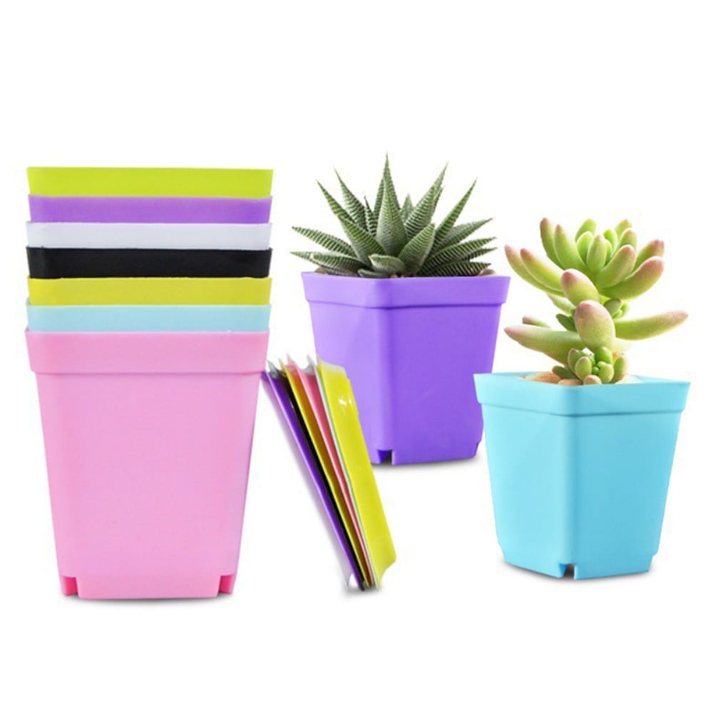 Trianu Plants Nursery Pot, 8Pcs 3" Thick Plastic Square Colorful Flower ...