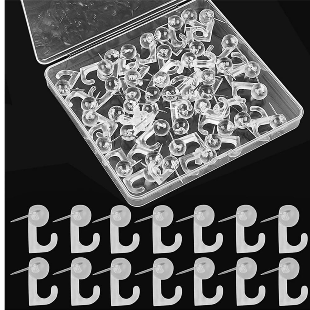 Trianu Push Pin Hooks, 100 Pcs Clear Plastic Thumb Tacks Hook, Heads ...