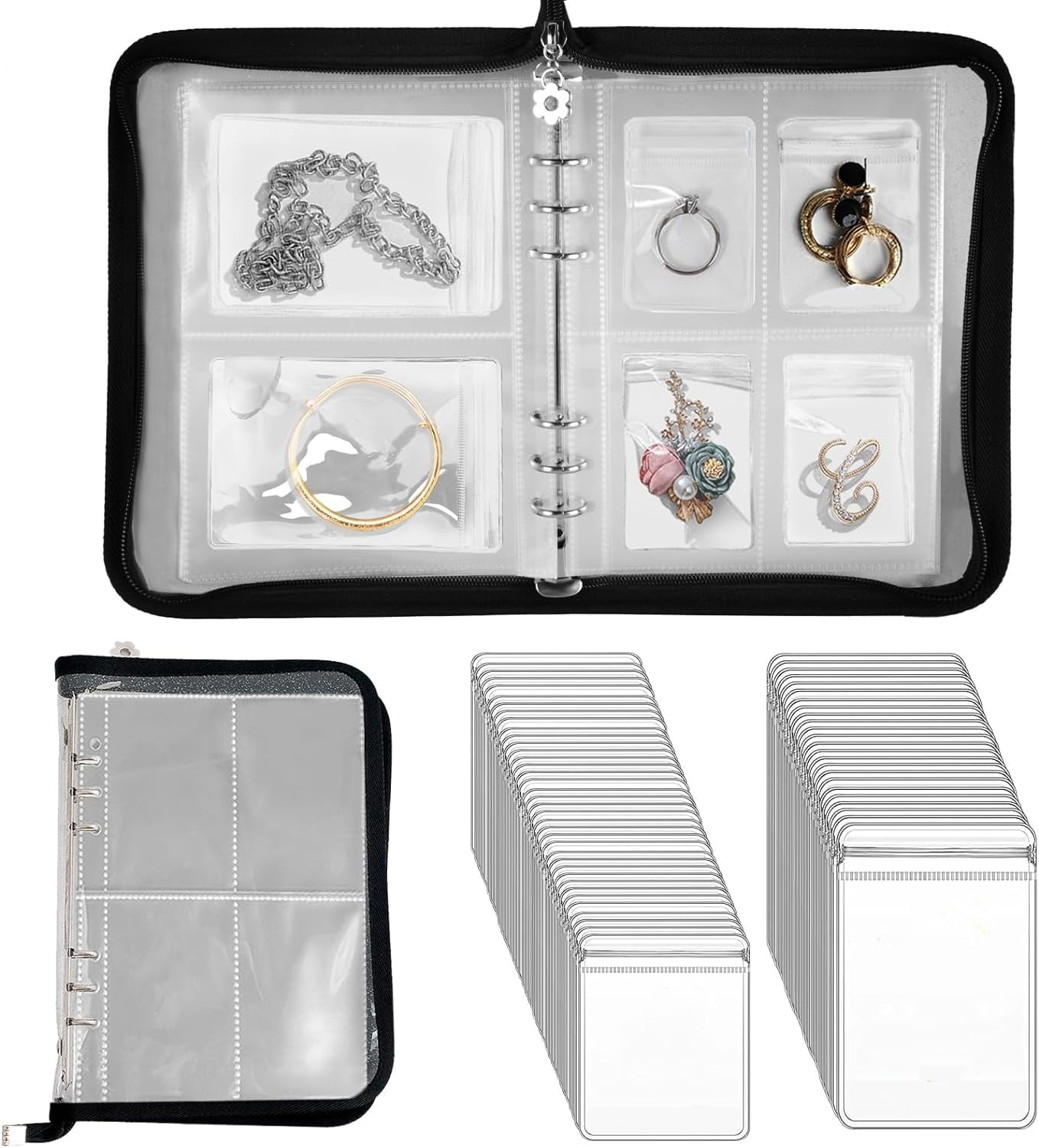 Trianu Travel Jewelry Organizer Transparent Jewelry Storage Book Set ...