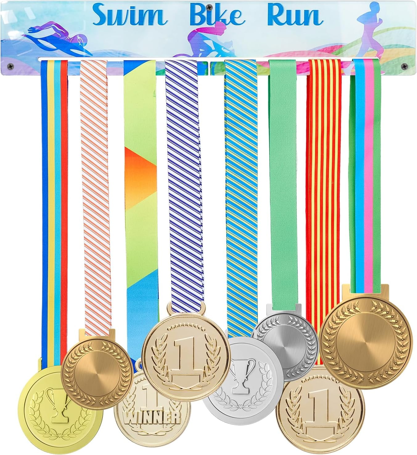 Triathlon Acrylic Medal Hook Medal Holder Display Sports Swim Bike Run ...