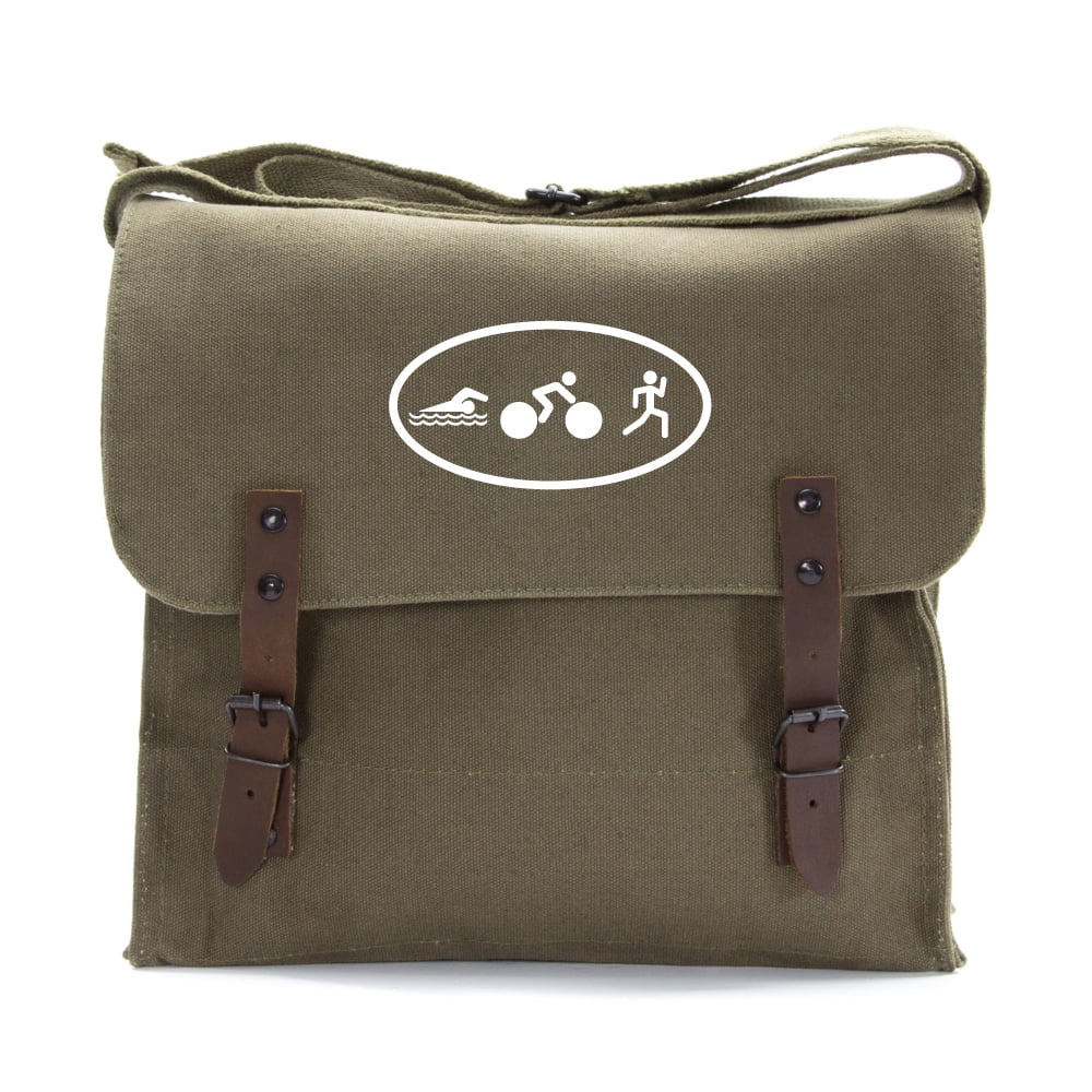 Triathlon Logo Swim Bike Run Cycling Canvas Medic Shoulder Bag in Olive ...