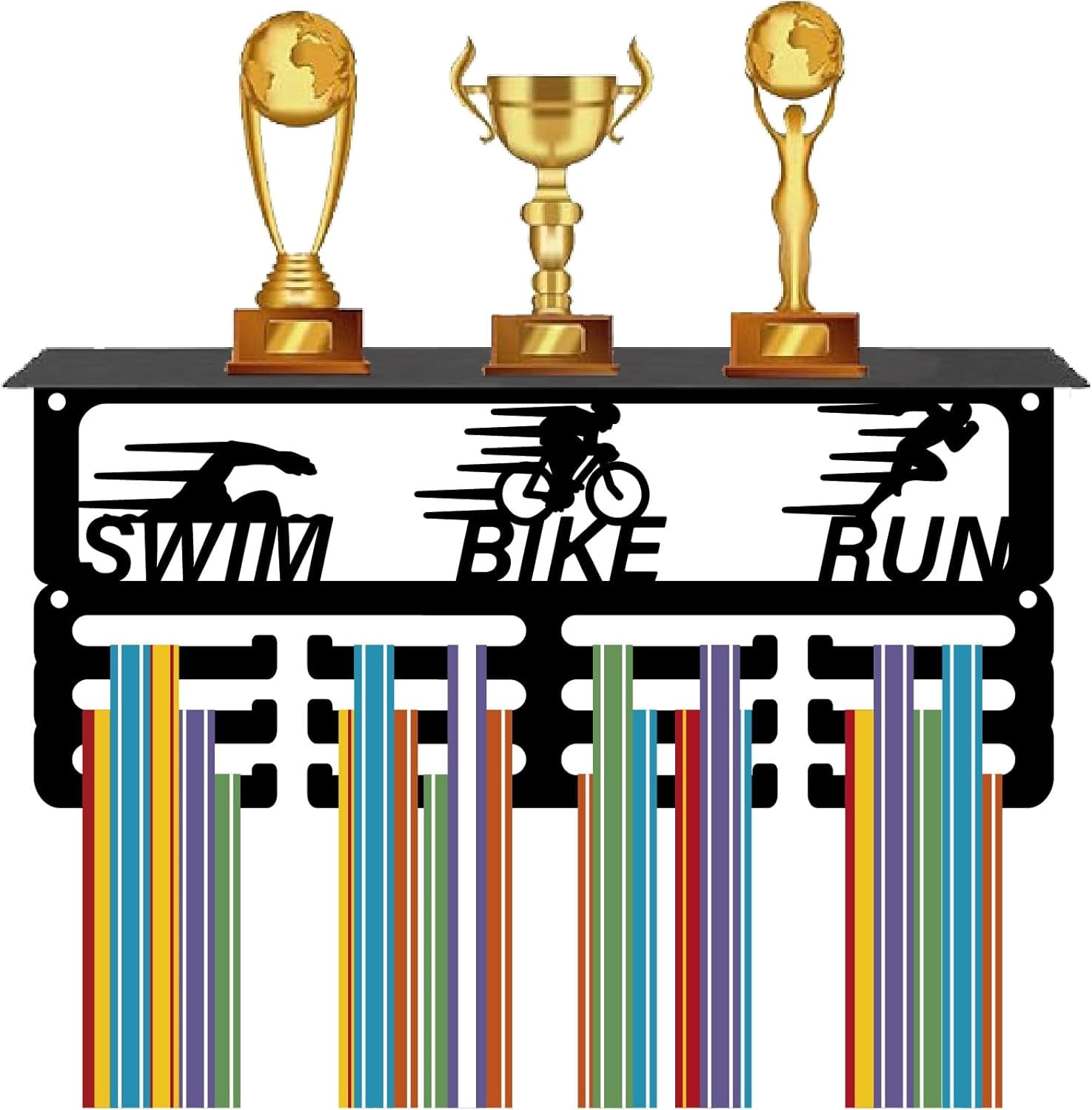 Triathlon Medal Hanger Display with Trophy Shelf Medal Holder Hanger ...