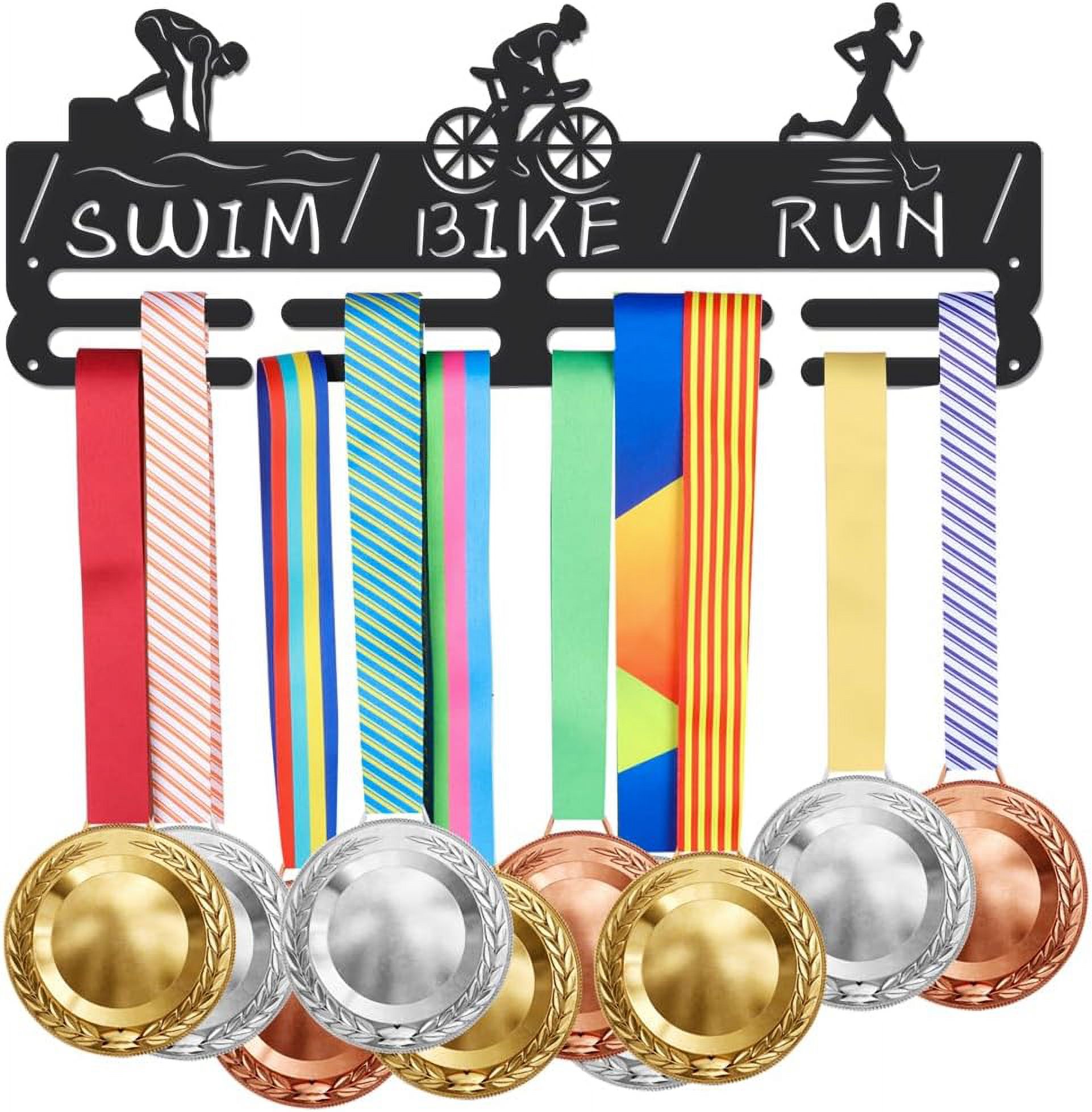 Triathlon Medal Hanger Medals Display with Swim Bike Run Wall Mounted ...