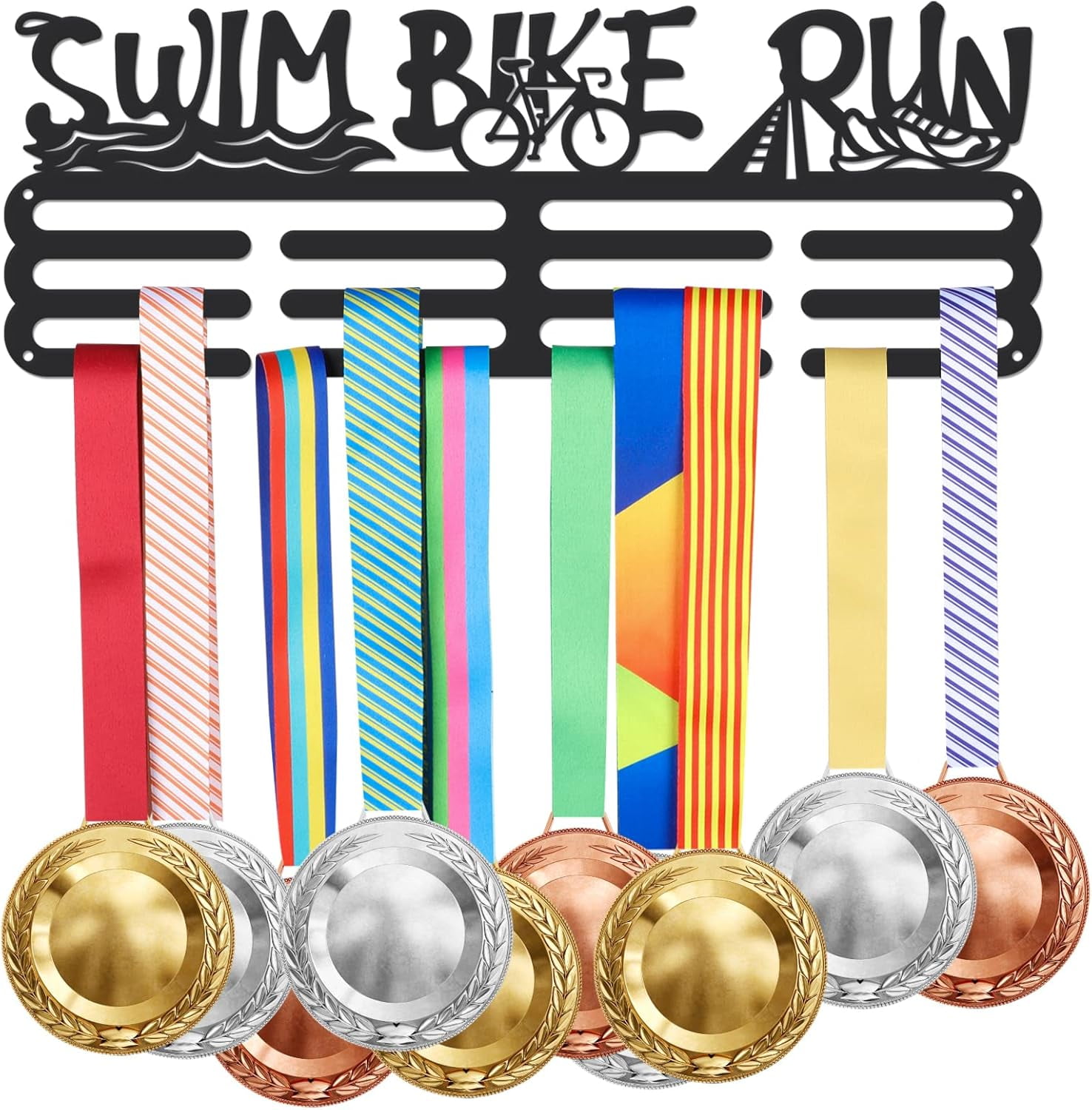Triathlon Medal Hanger Swim Bike Run Medal Holder with 12 Lines Sturdy ...