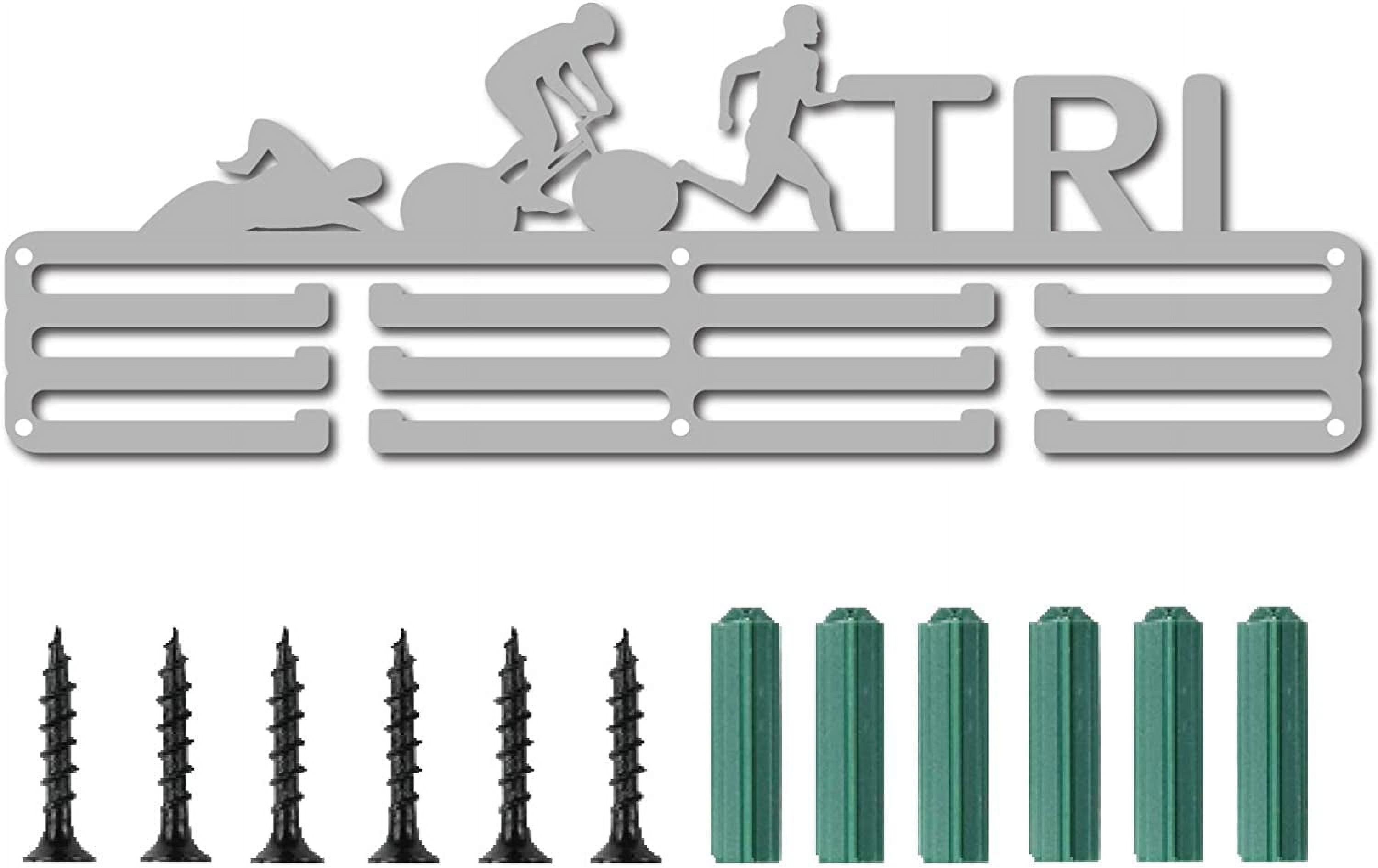 Triathlon Medal Holder Sport Swimming Bike Running Words Awards Display ...