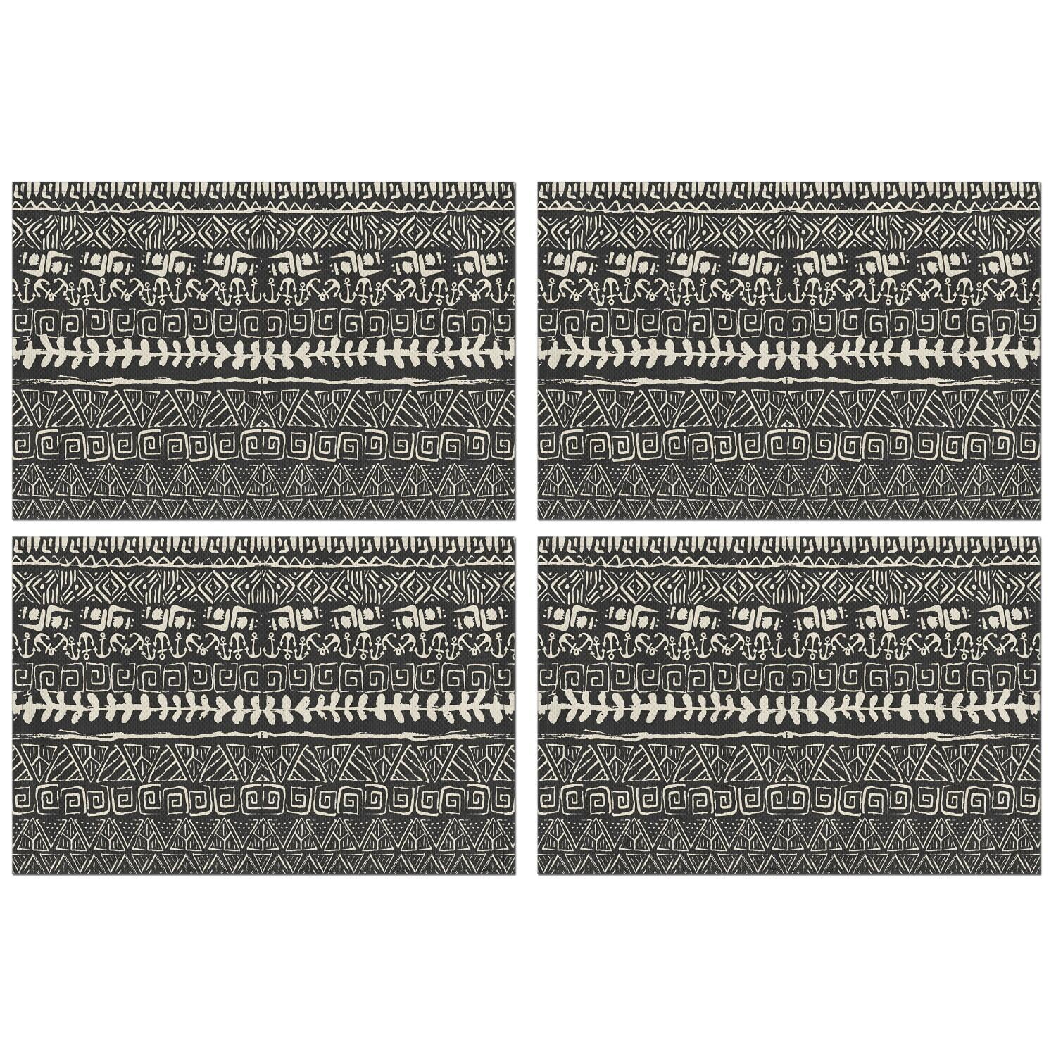 Tribal Artistic Flax Placemats Set of 4, 12x18 Inch Boho Rustic Style ...