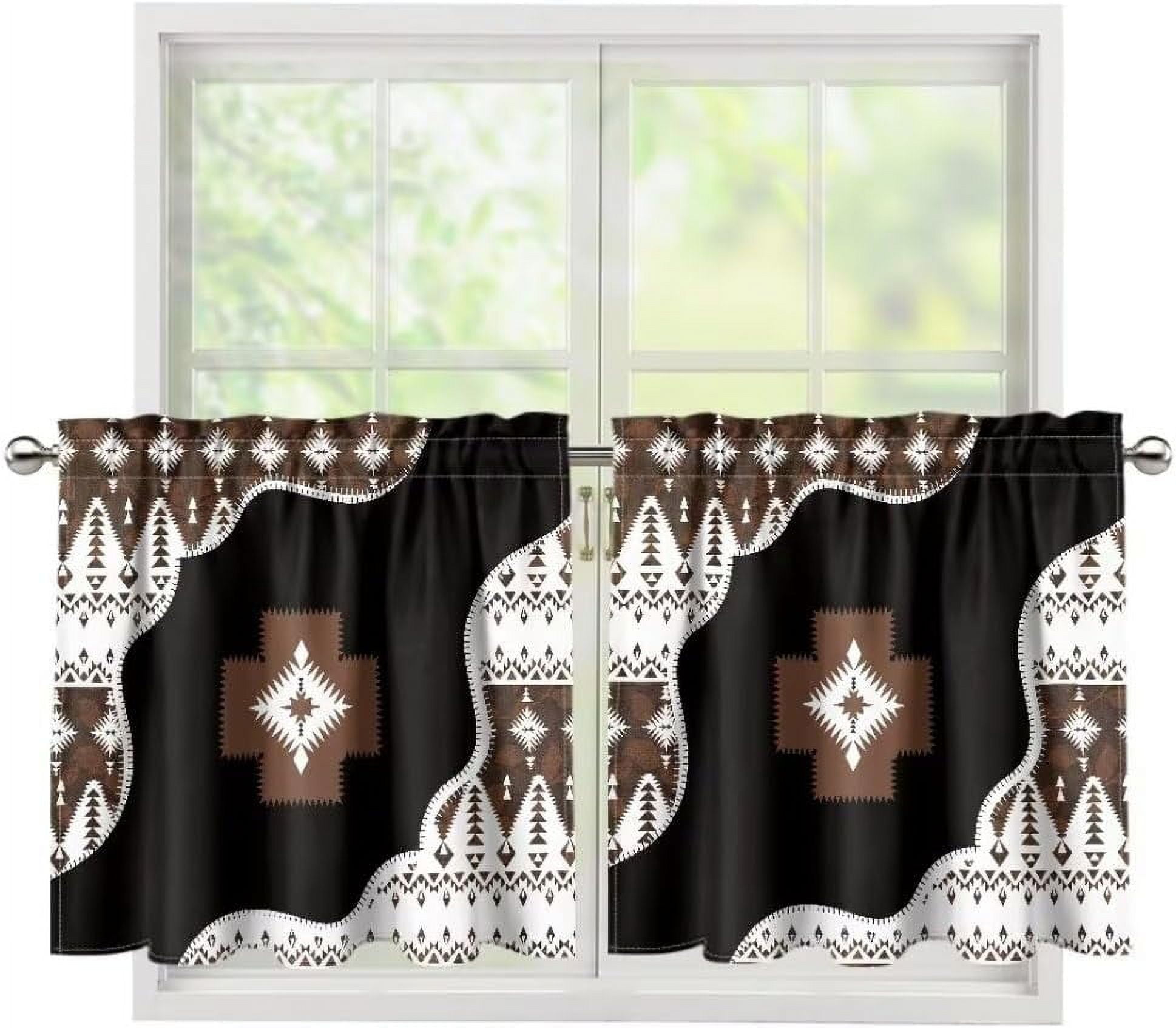 Tribal Aztec Tier Curtain 36 inches Native Indian Kitchen Tiers Half ...