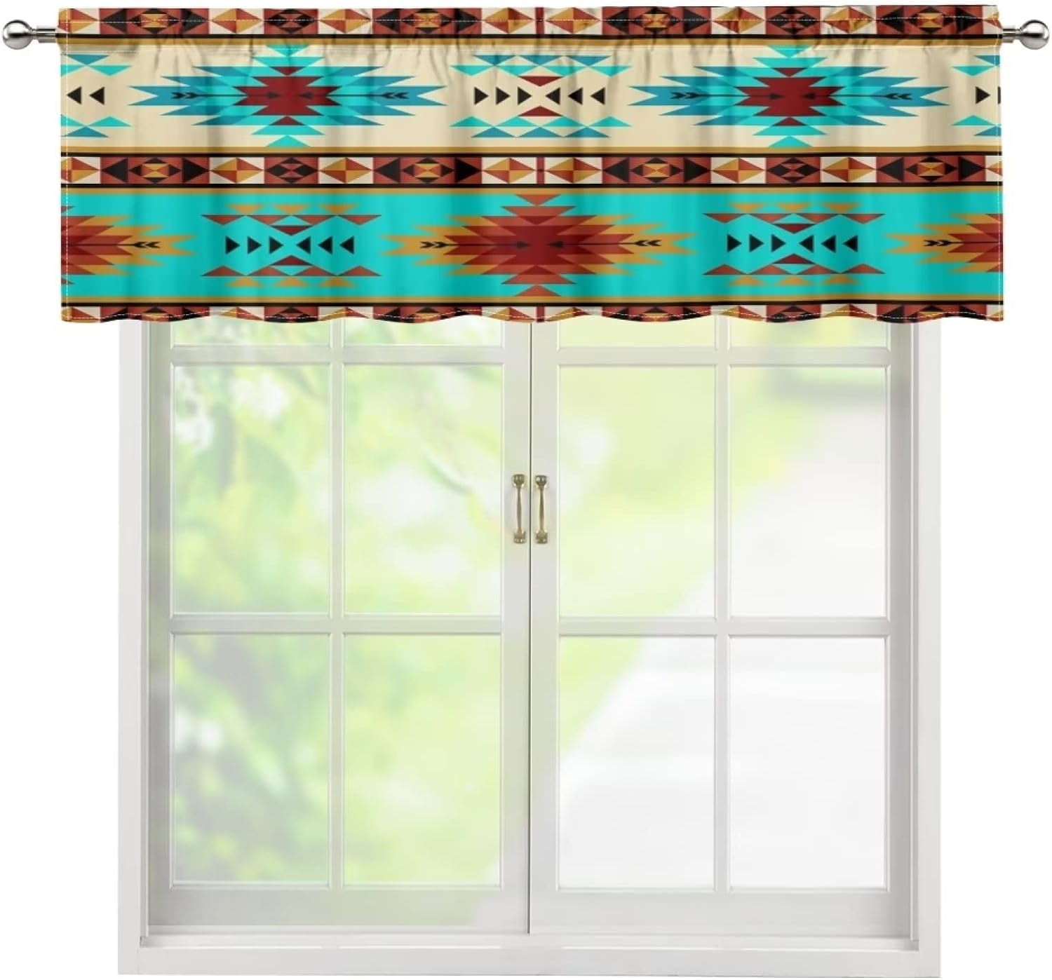 Tribal Aztec Valances for Windows Curtain Turquoise Rod Pocket Curtains ...