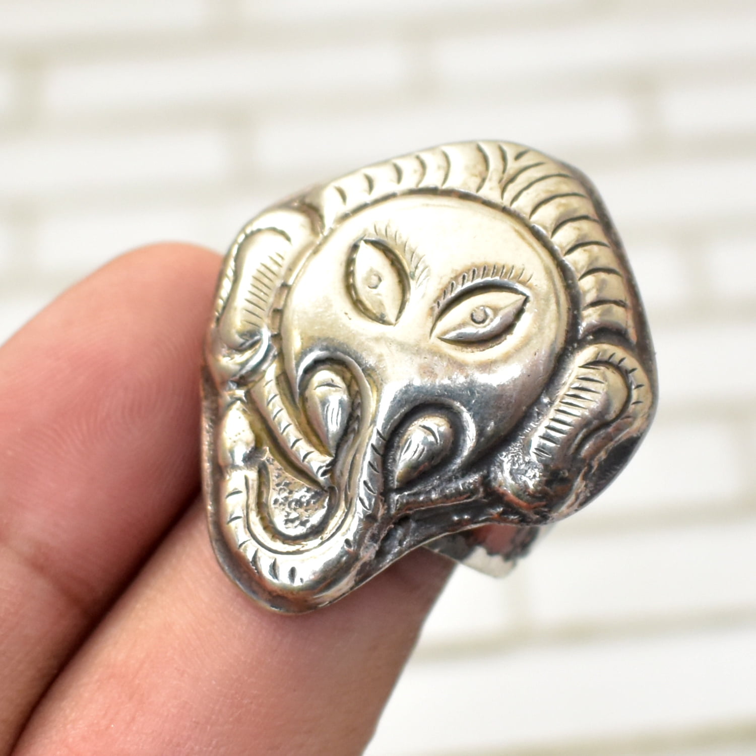 Trial Bali Vintage Gemstone Ring Tibetan Silver Nepali Jewelry 7.25" NR ...