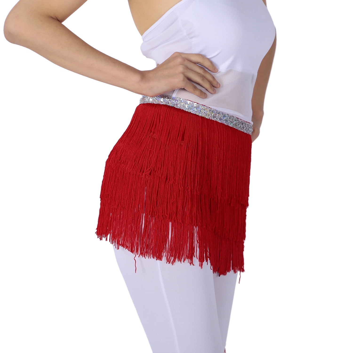 Tribal Belly Dance Hip Scarf Scarves Wrap Skirt Thick Fringe Sequin Red ...