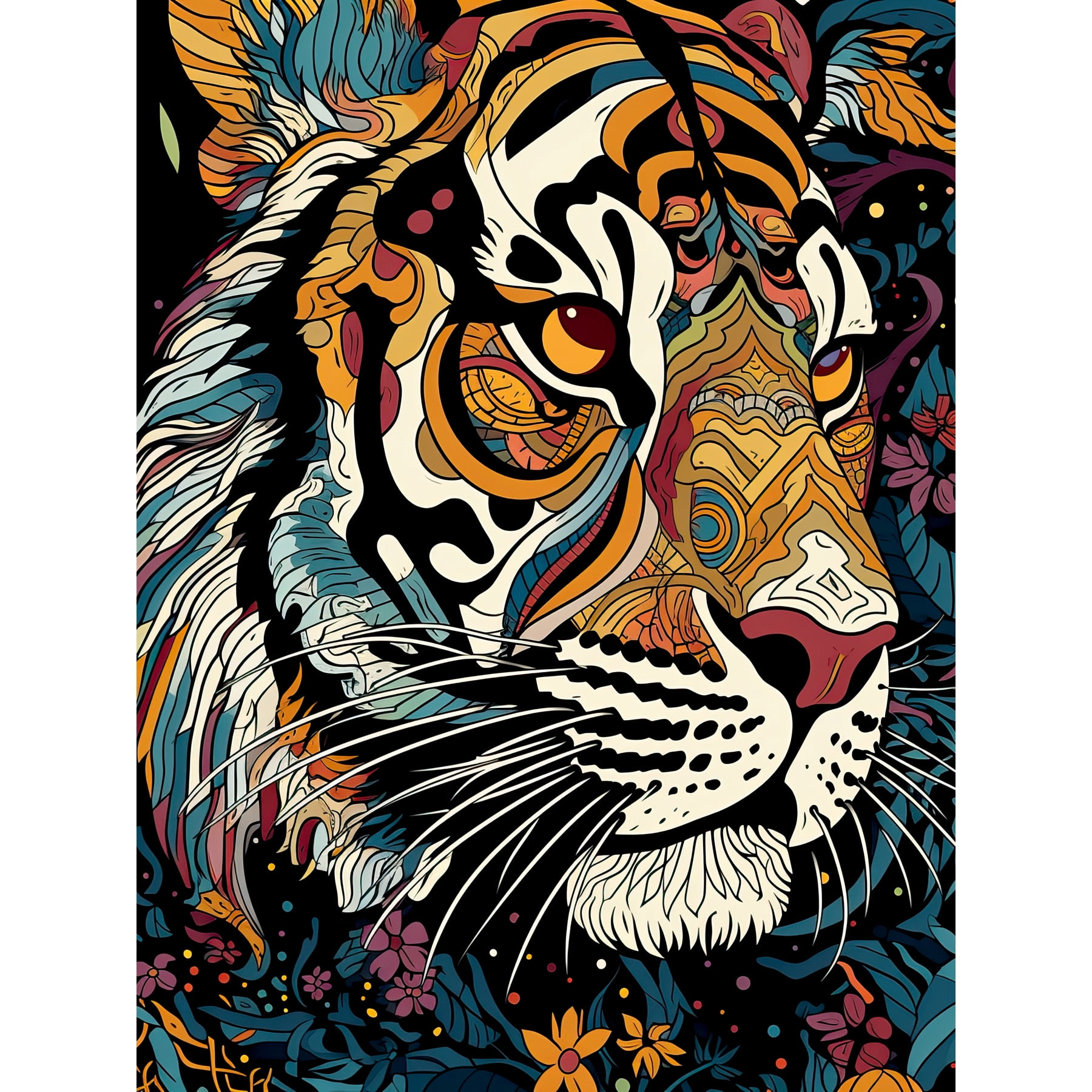 Tribal Bengal Tiger Spirit Animal Psychedelic Floral Painting Pastel ...