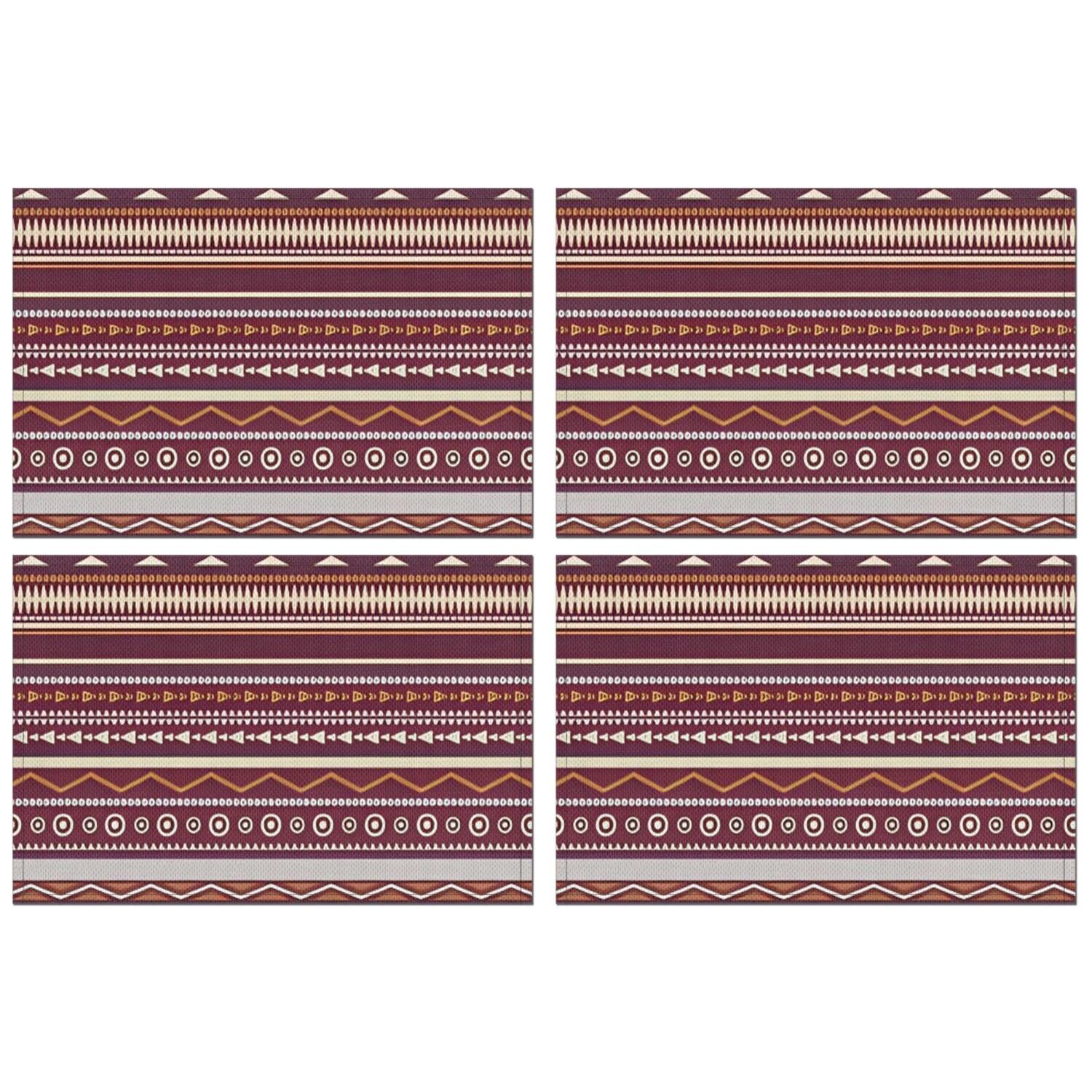Tribal Boho Artistic Flax Placemats Set of 4, 12x18 Inch Rustic Vintage ...