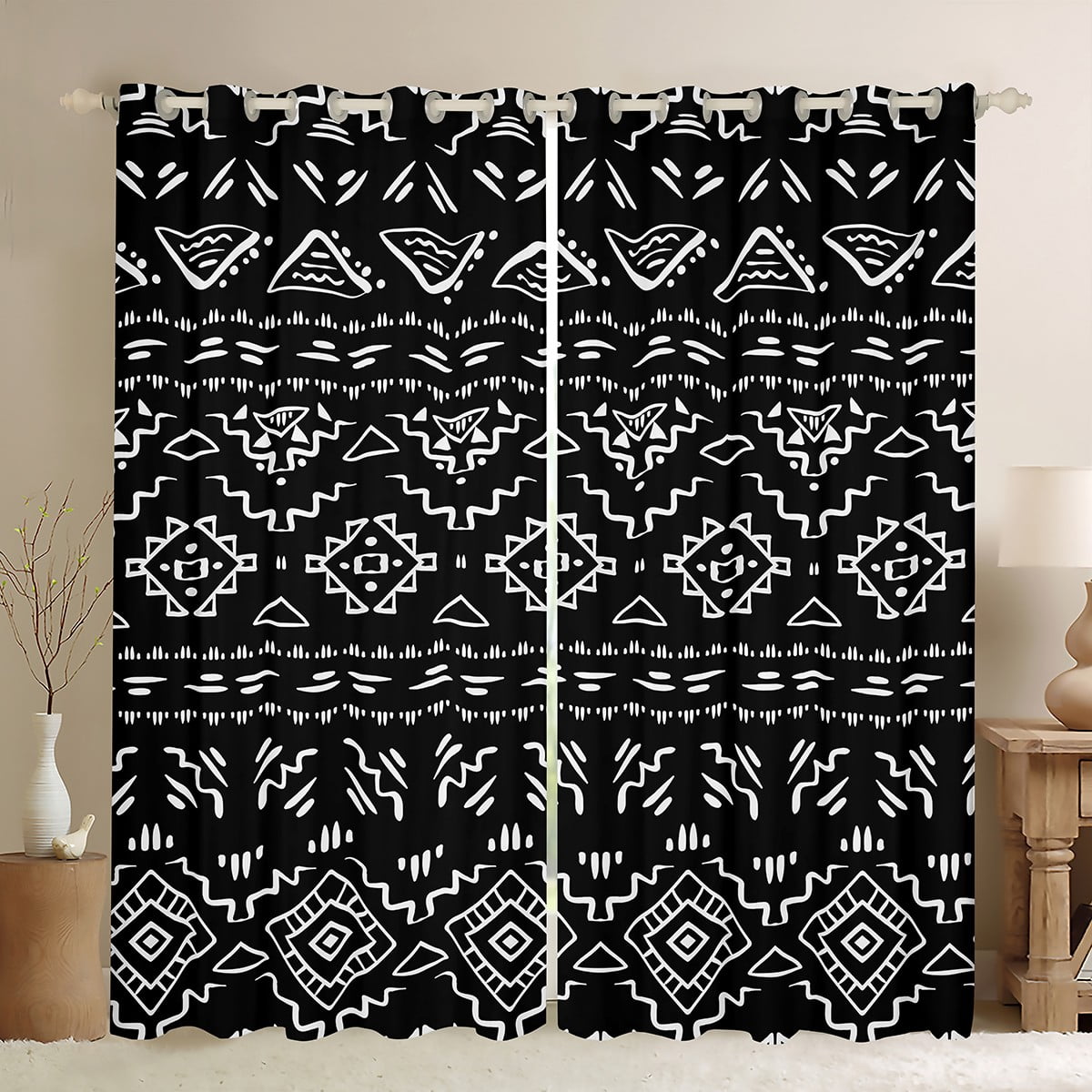 Tribal Boho Aztec Curtains Black White Bohemian Window Curtains 42"Wx84 ...