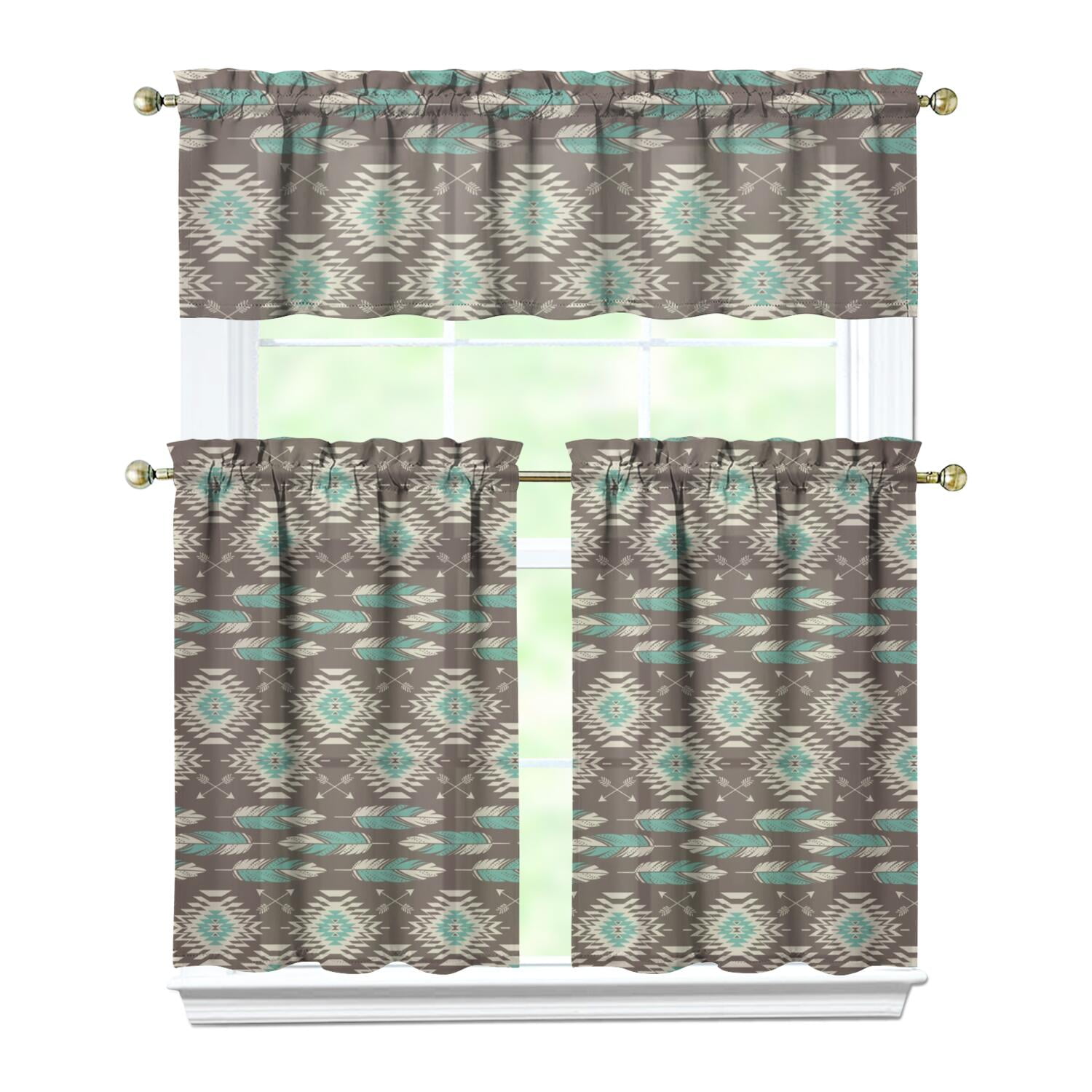 Tribal Boho Kitchen Curtains Set Rustic Vintage Artistic Tier and ...