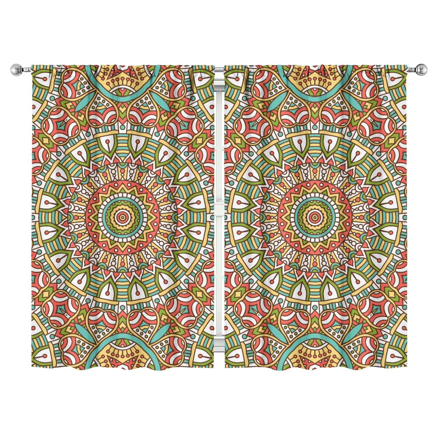 Tribal Boho Mandala Curtains 2 Panels 52x84 Inch Rod Pocket Tier ...