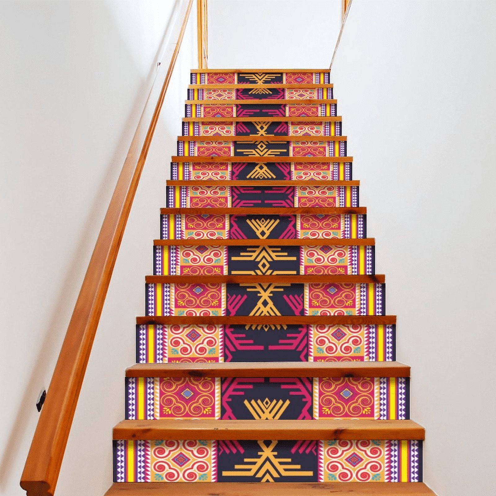Tribal Boho Print Stair Stickers Vintage Art Stairway Decals Removable ...