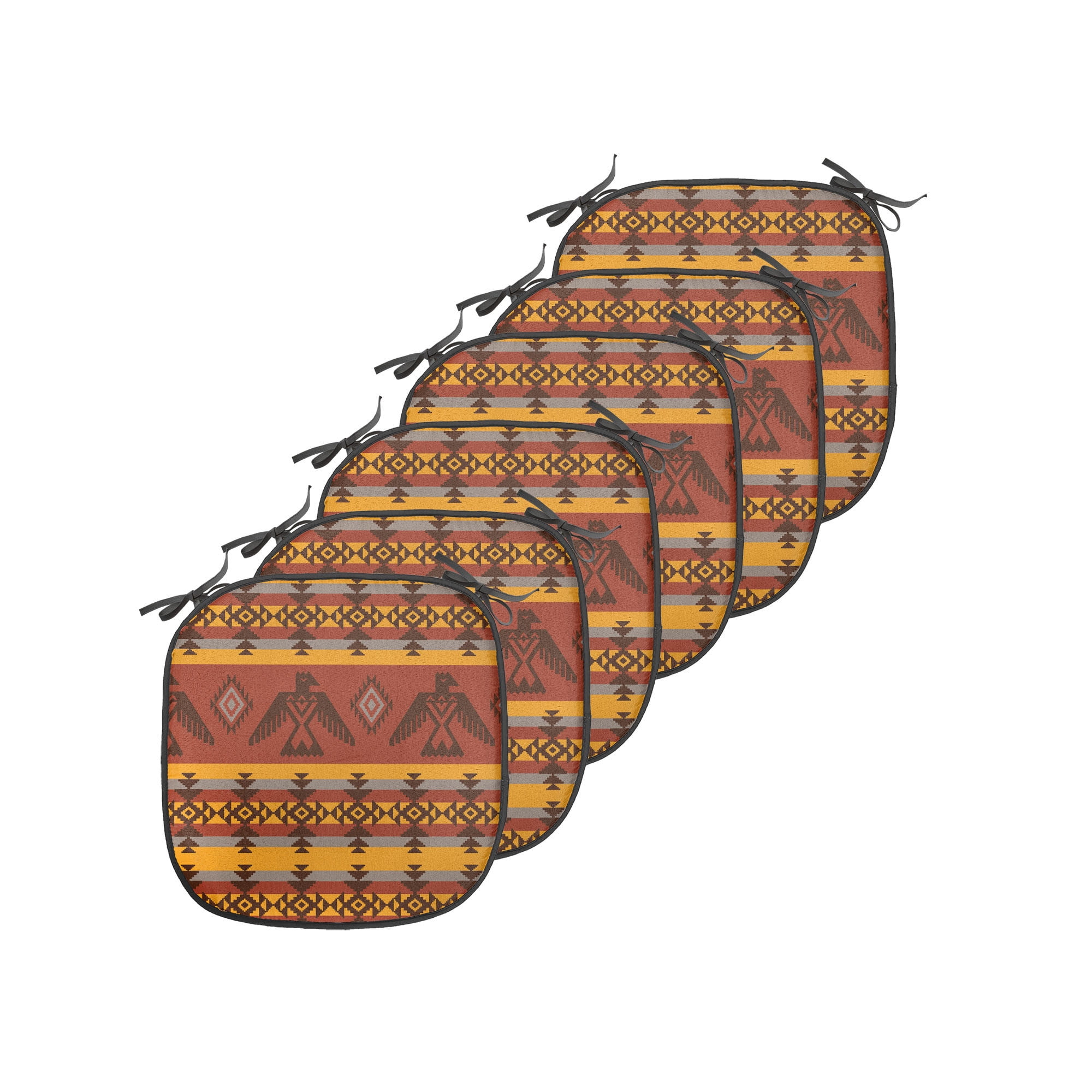Tribal Chair Seating Cushion Set of 6, Indigenous Tribal Style Eagles ...