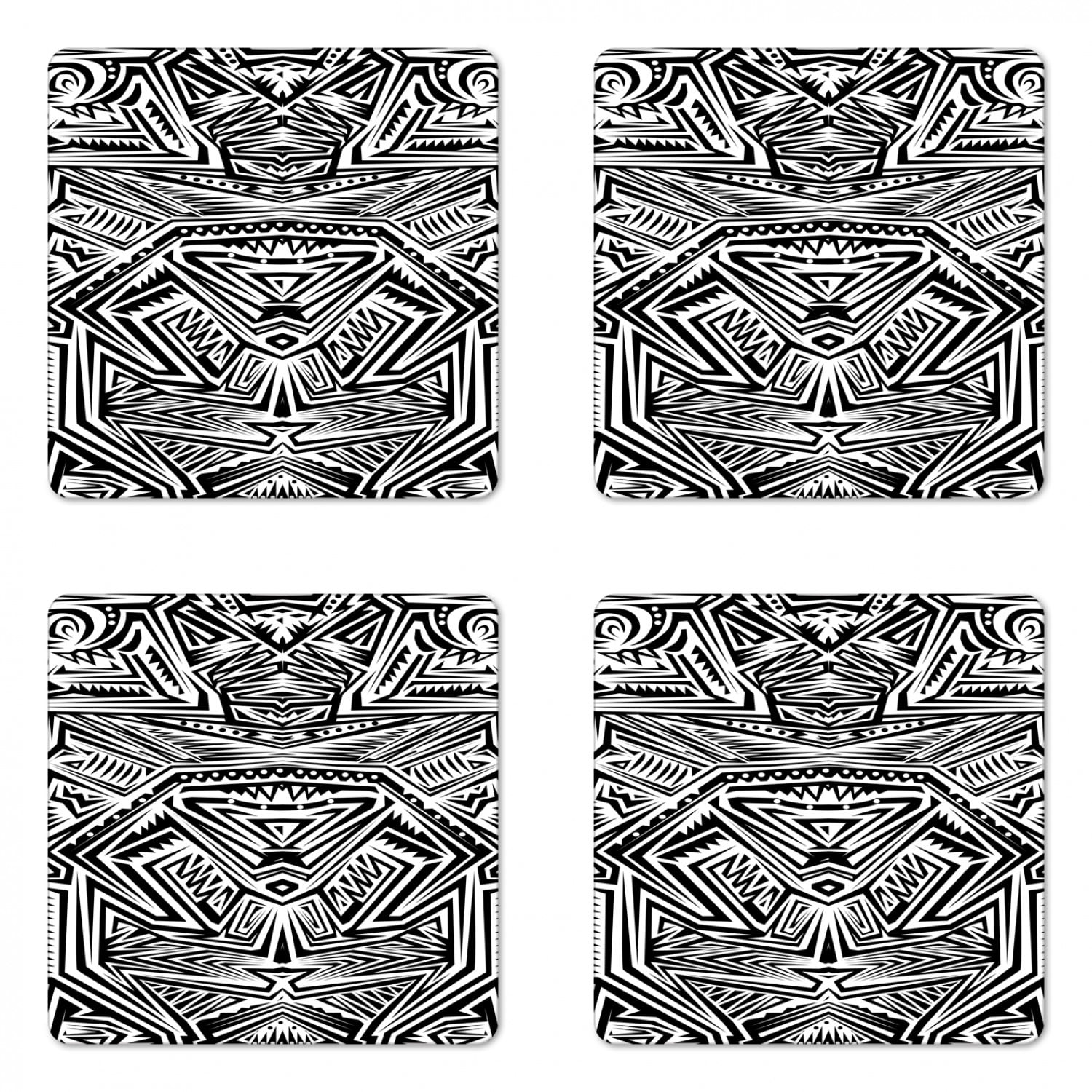 Tribal Coaster Set of 4, Abstract Composition of Geometric Forms of ...