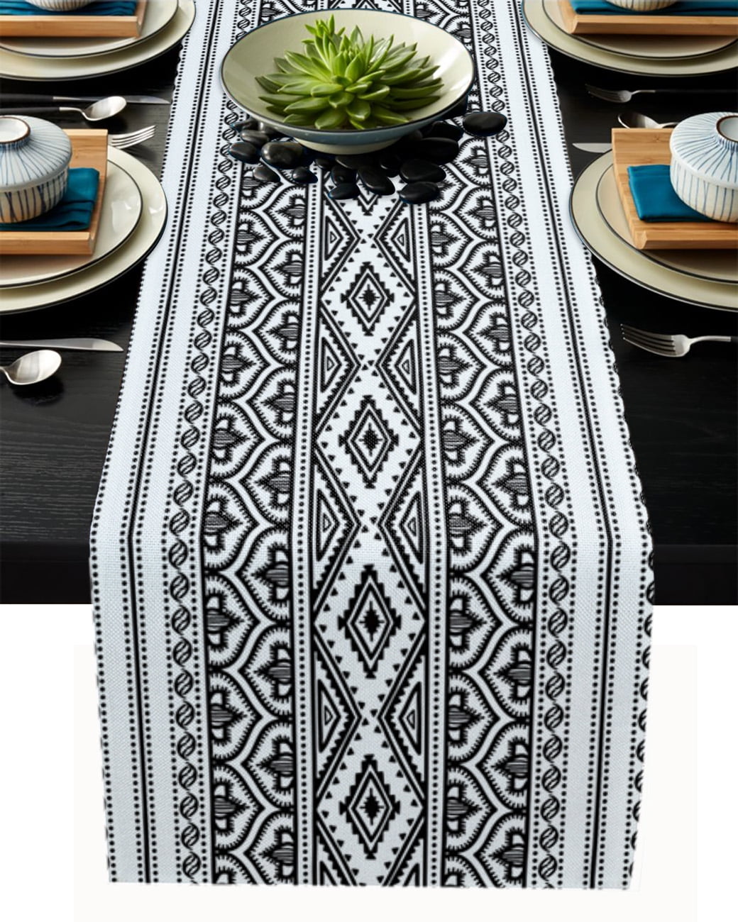 Tribal Colored Geometric Figures Retro Modern Table Runners Cloth Party ...
