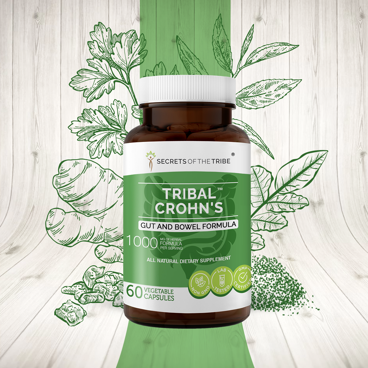 Tribal Crohn's 60 Capsules, 500 mg, Slippery Elm, Parsley, Marshmallow ...
