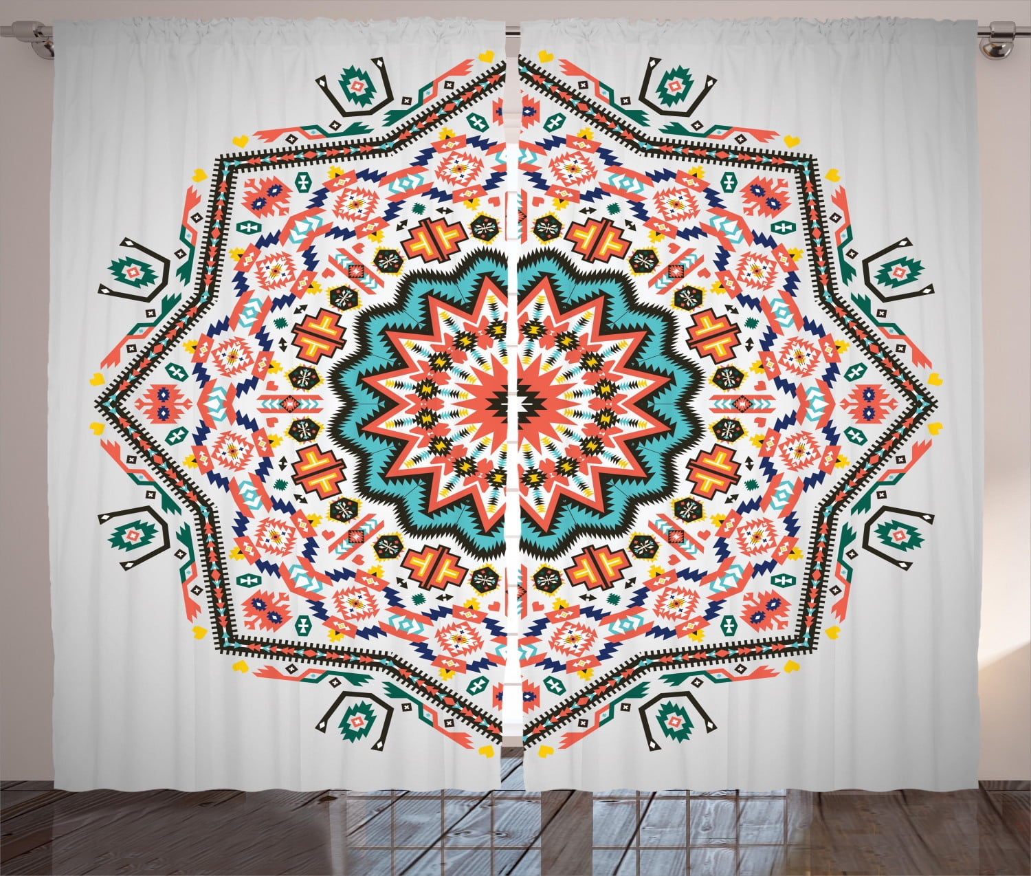 Ambesonne Tribal Curtains 2 Panel Set, Abstract Sun Aztec Style, 108" x ...