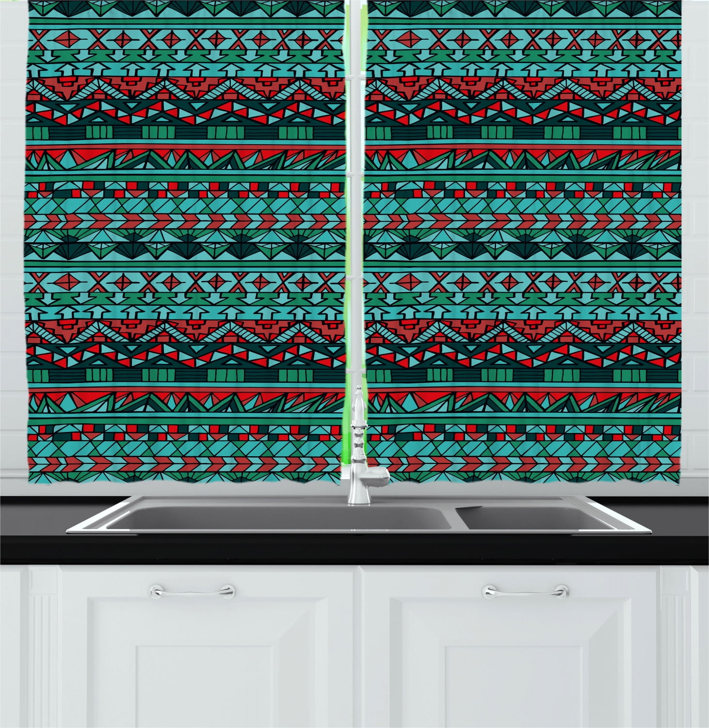 Tribal Curtains 2 Panels Set, Hand Drawn Ethnic Aztec Design Geometric ...