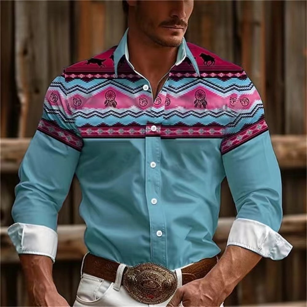Tribal Denim Shirt Men's Clothing Comfortable Soft High Quality Shirt ...