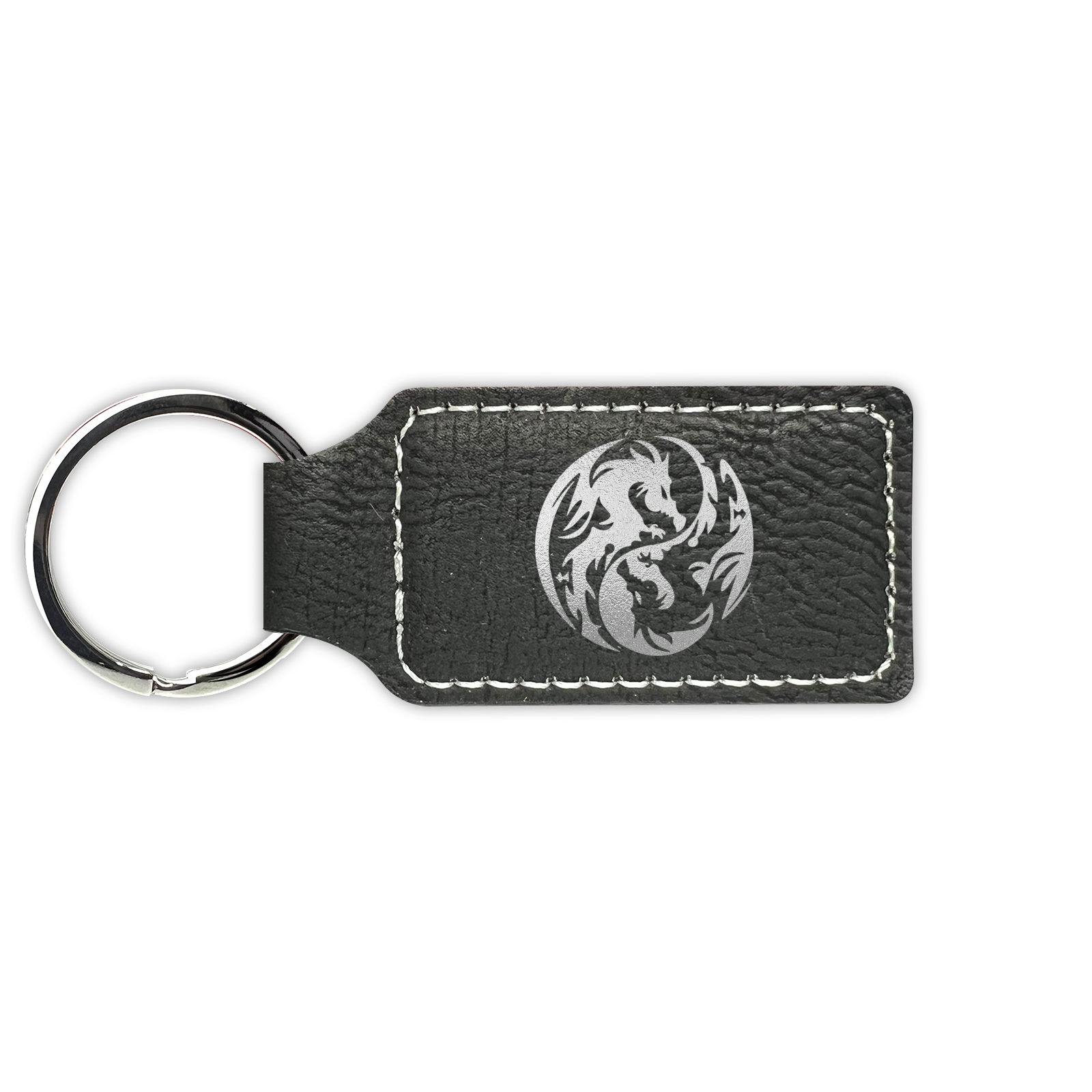 Tribal Dragon Yin Yang Keychain Leatherette Rectangle - Laser Engraved ...