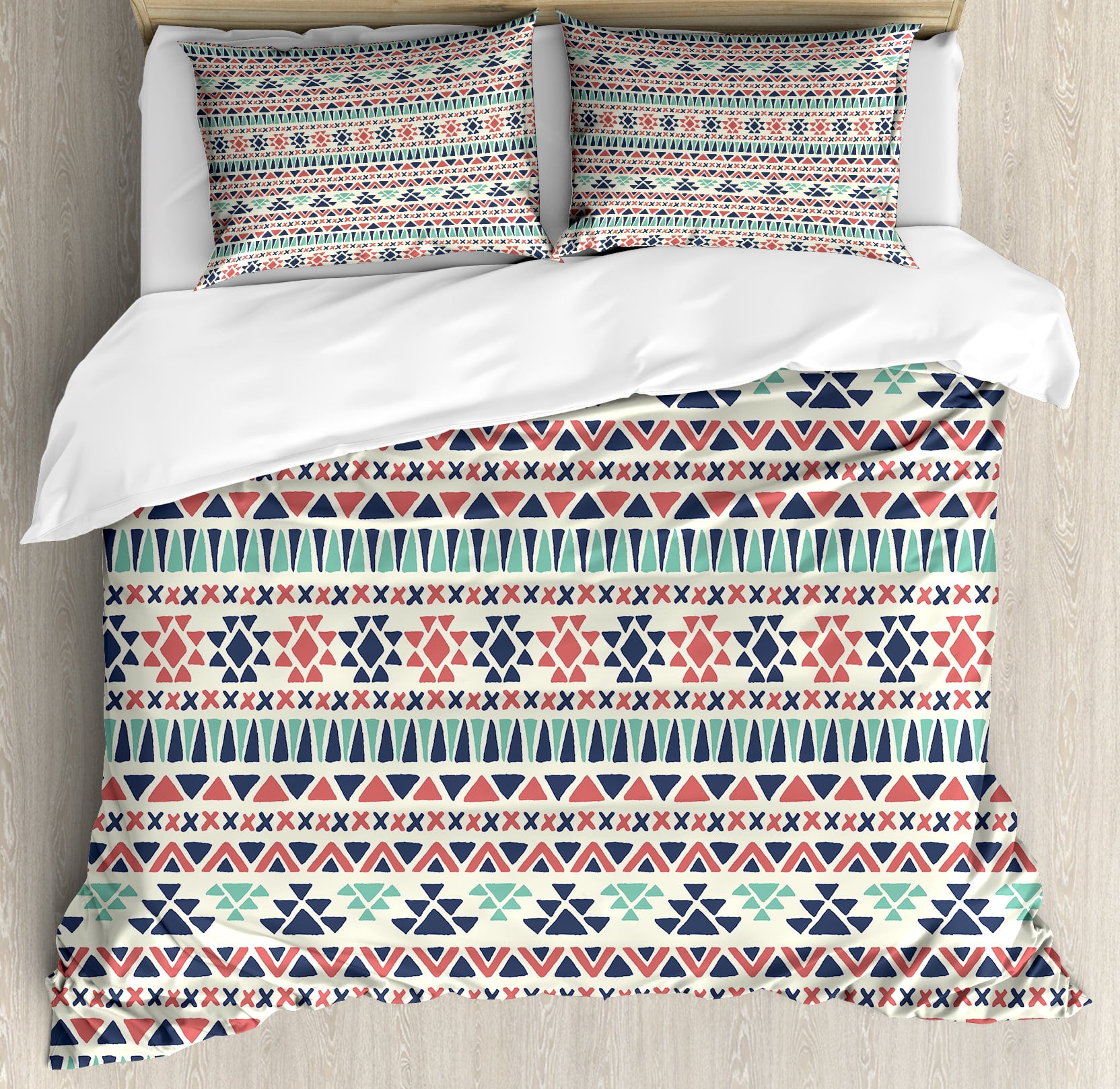 Tribal Duvet Cover Set, Antique Design Earth Colors Simple Geometric ...