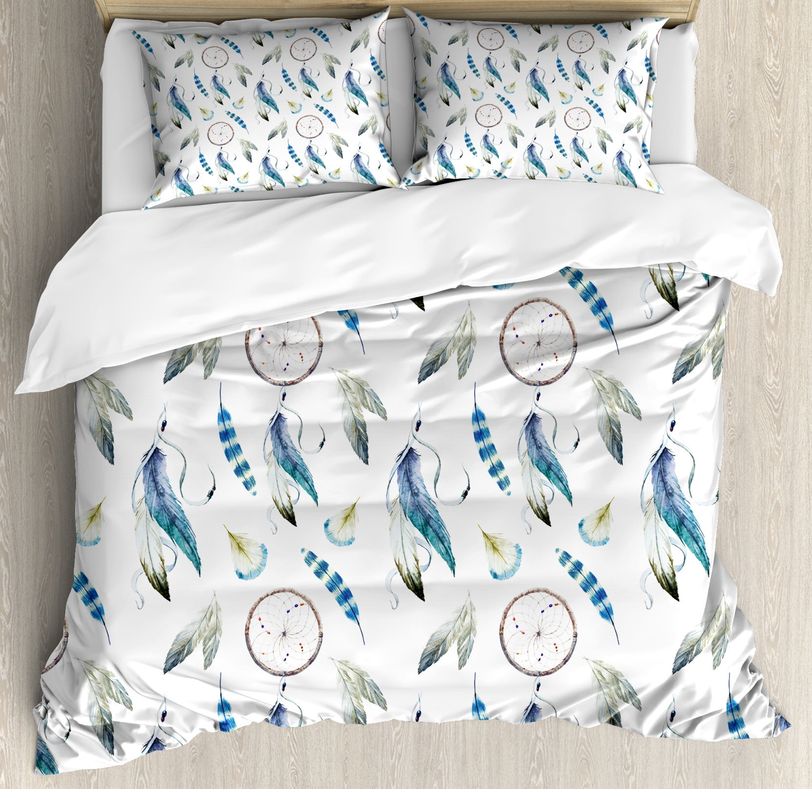 Tribal Duvet Cover Set, Aztec Exotic Feathers Dreamcatchers Traditional ...