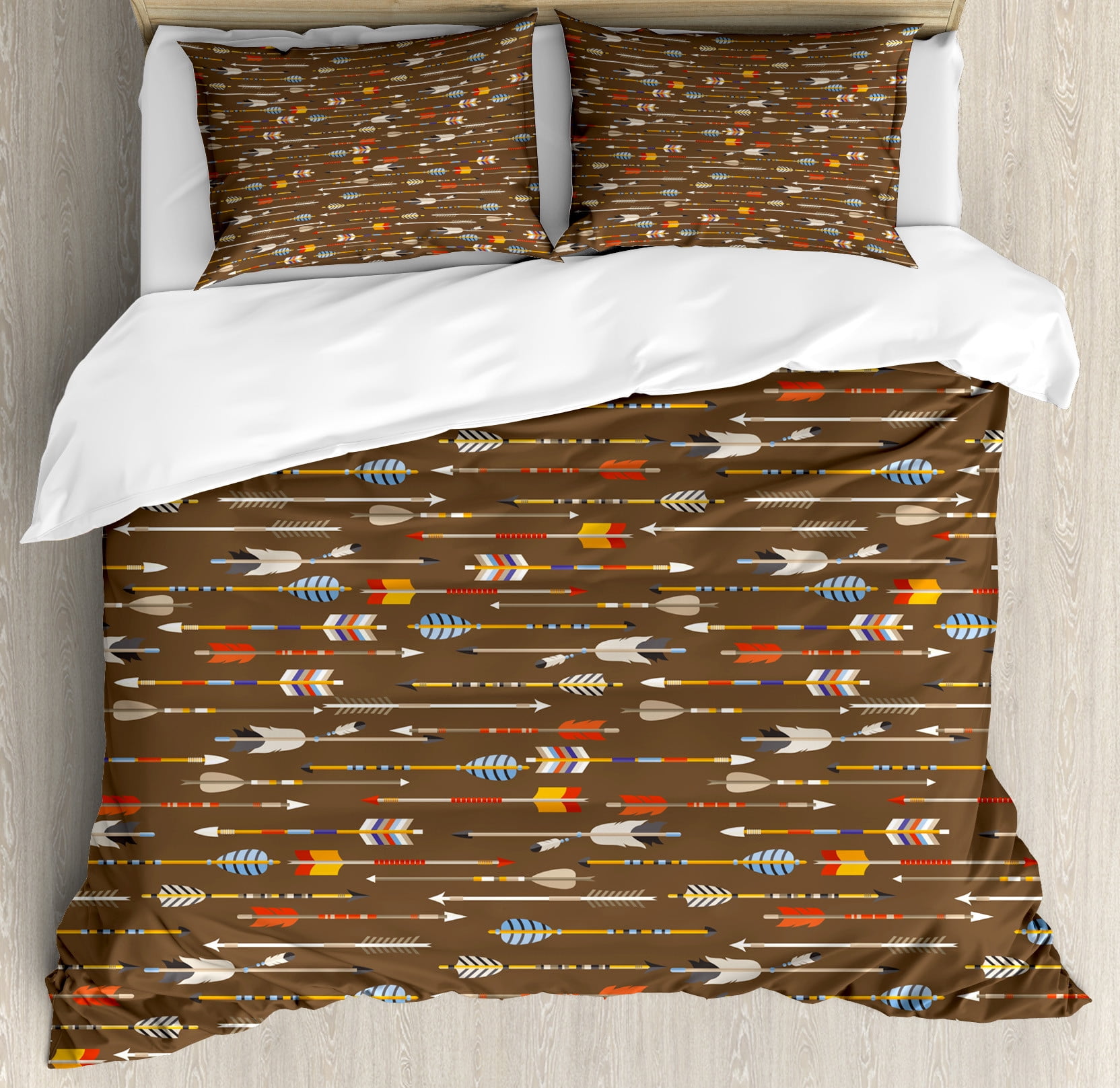 Tribal Duvet Cover Set, Eastern Style with Brown Backdrop and Colorful ...
