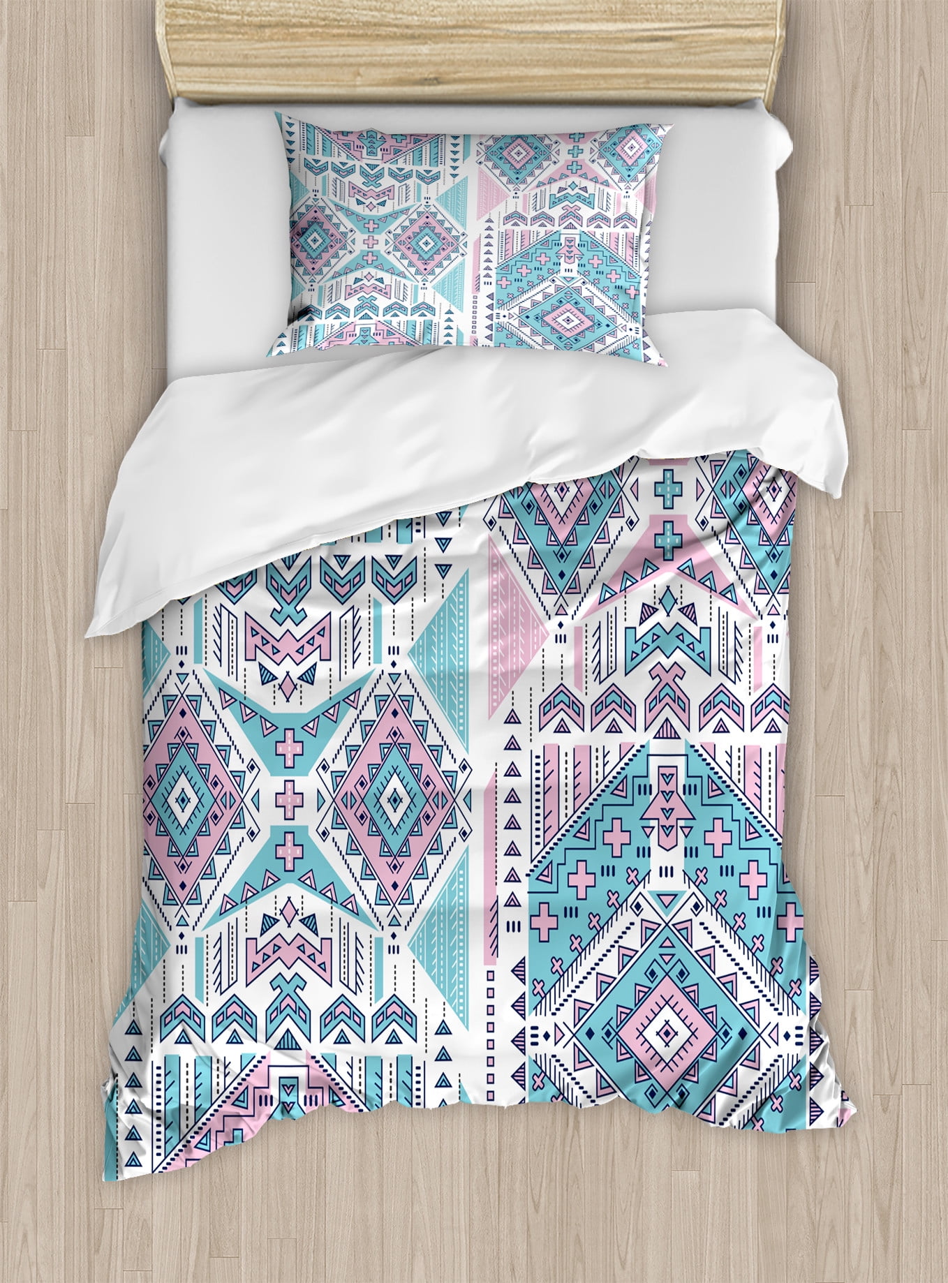 Tribal Duvet Cover Set, Geometric Bohemian Design Vintage Pastel Colors ...