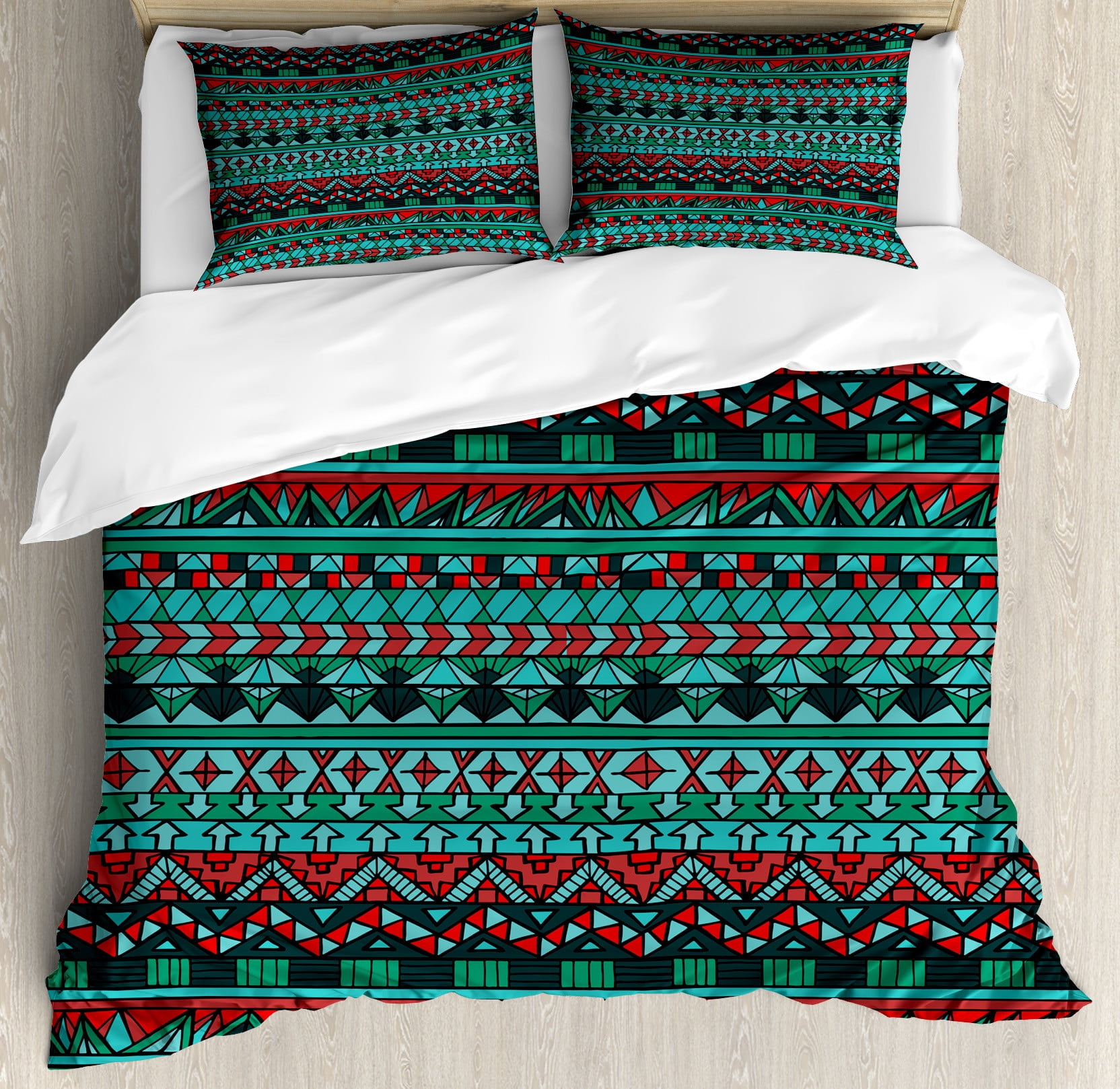 Tribal Duvet Cover Set, Hand Drawn Design Geometric Pattern with Sharp ...