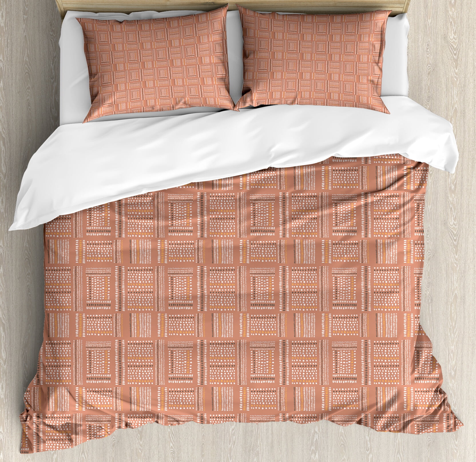Tribal Duvet Cover Set, Hand Drawn Look Marks and Strokes Terracotta Color Palette Pattern ...