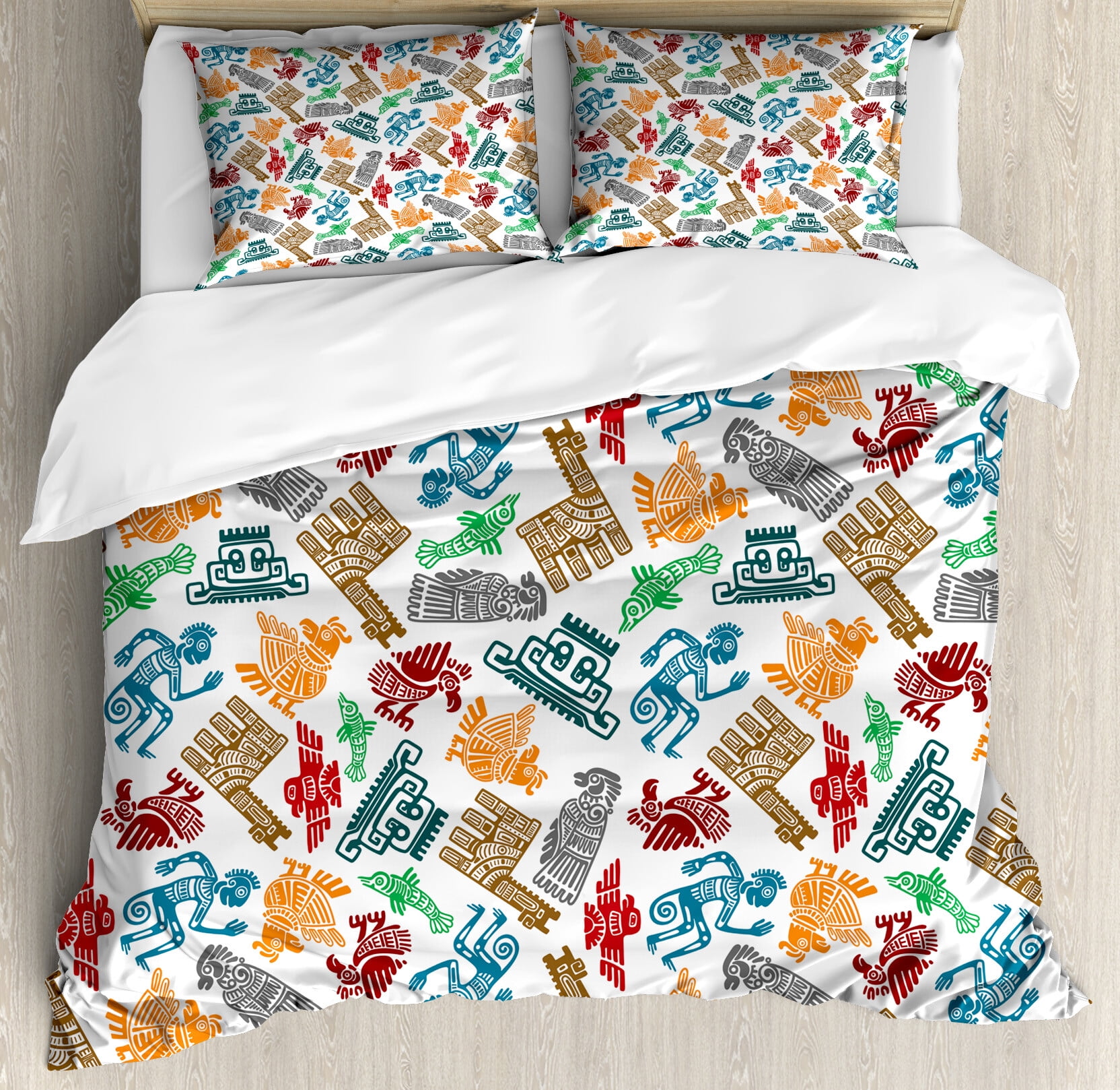 Tribal Duvet Cover Set, Mayan and Aztec Prehistoric with Shaman and ...