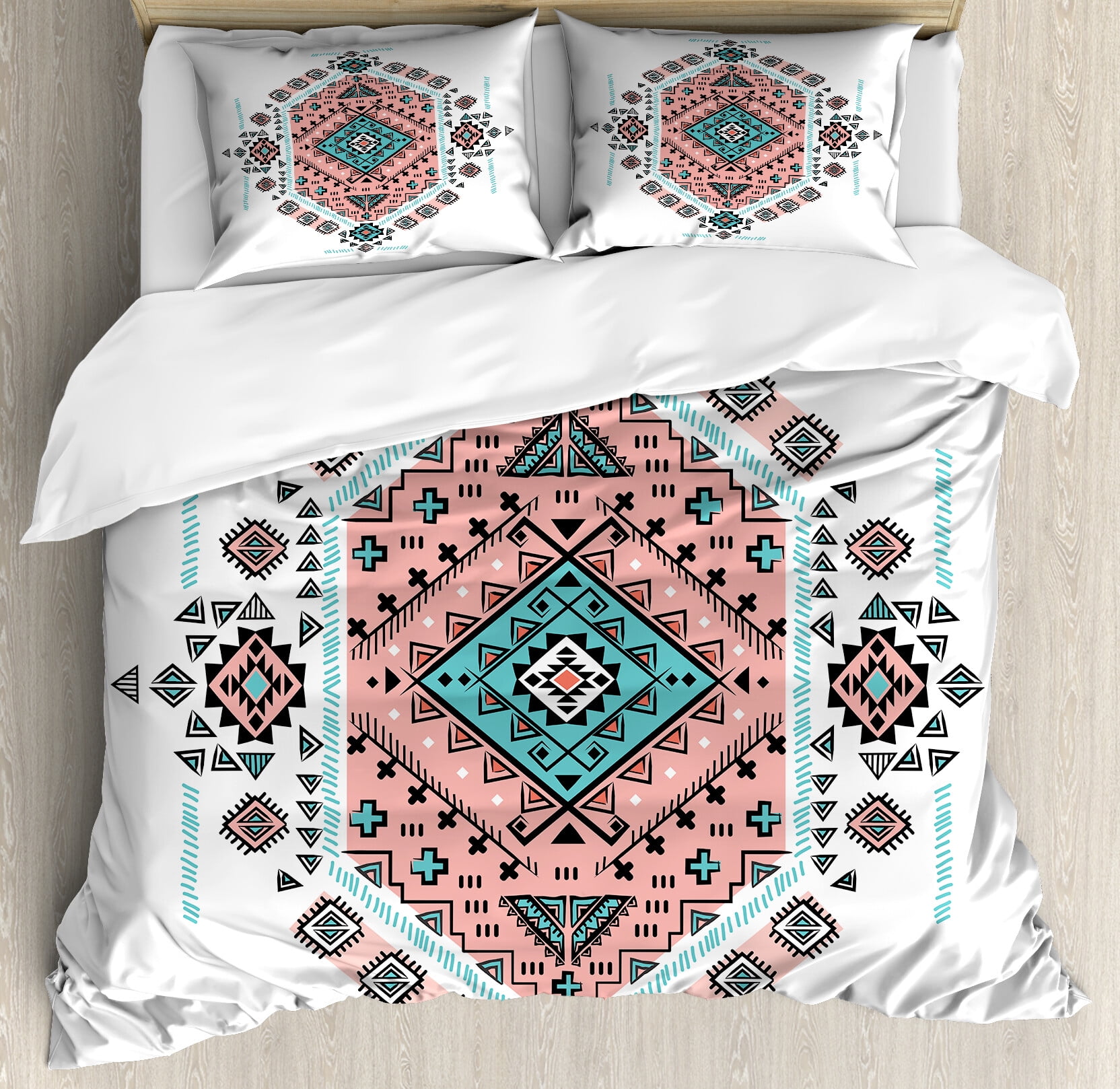Tribal Duvet Cover Set, Mexican Symmetrical Design 4 Corner Art Pattern ...