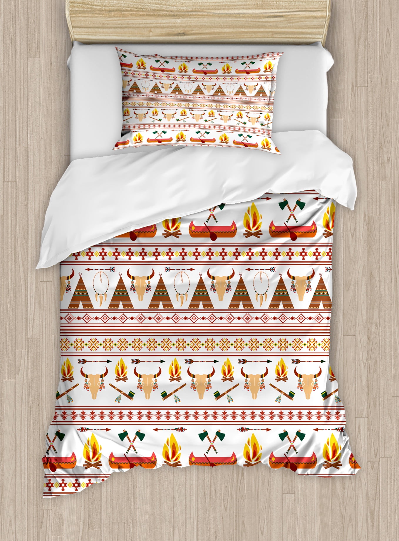 Tribal Duvet Cover Set, Pattern with Geometrical Borders Art Print ...