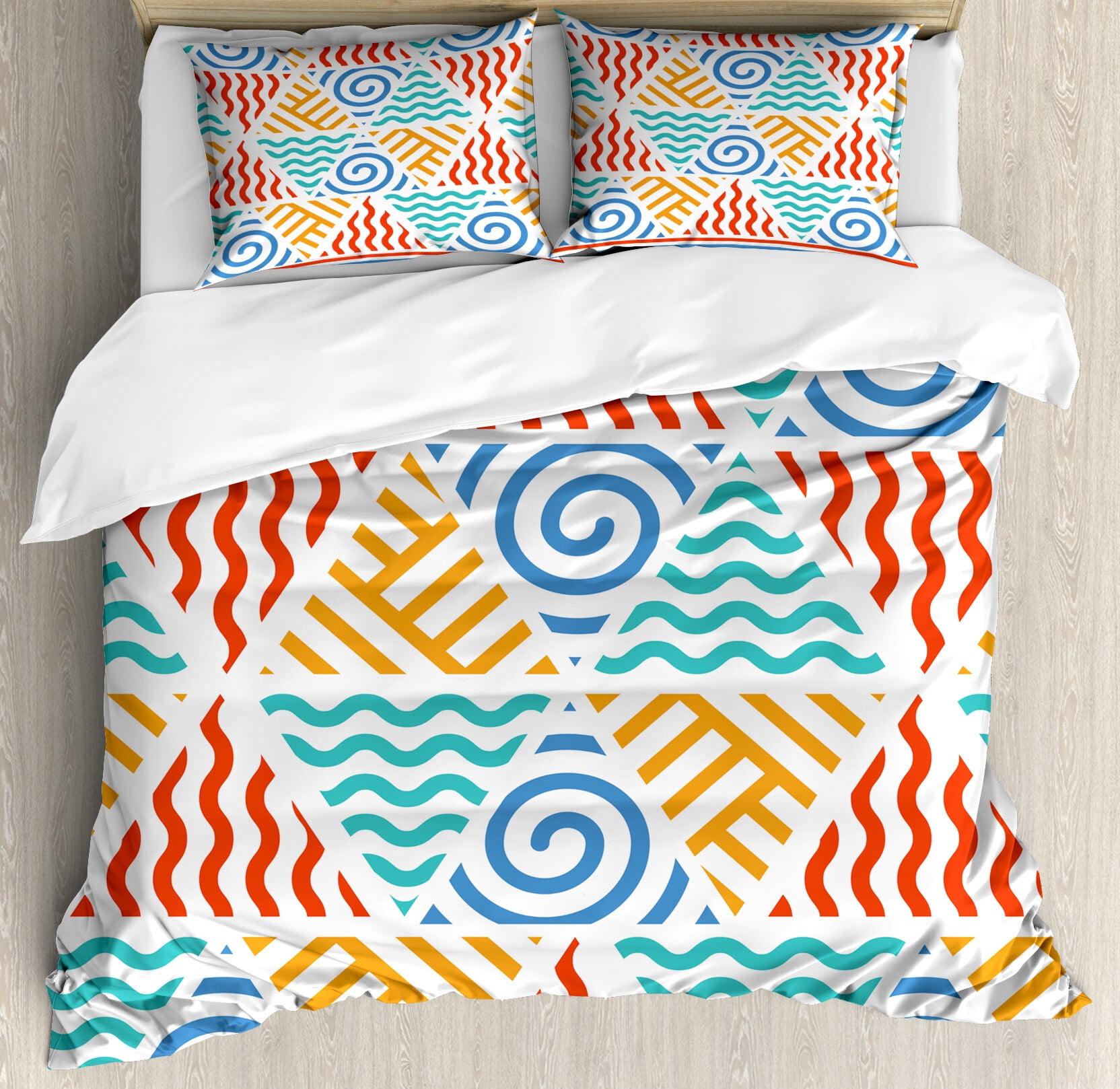 Tribal Duvet Cover Set, Retro Pattern of 4 Elements Air Water Earth ...