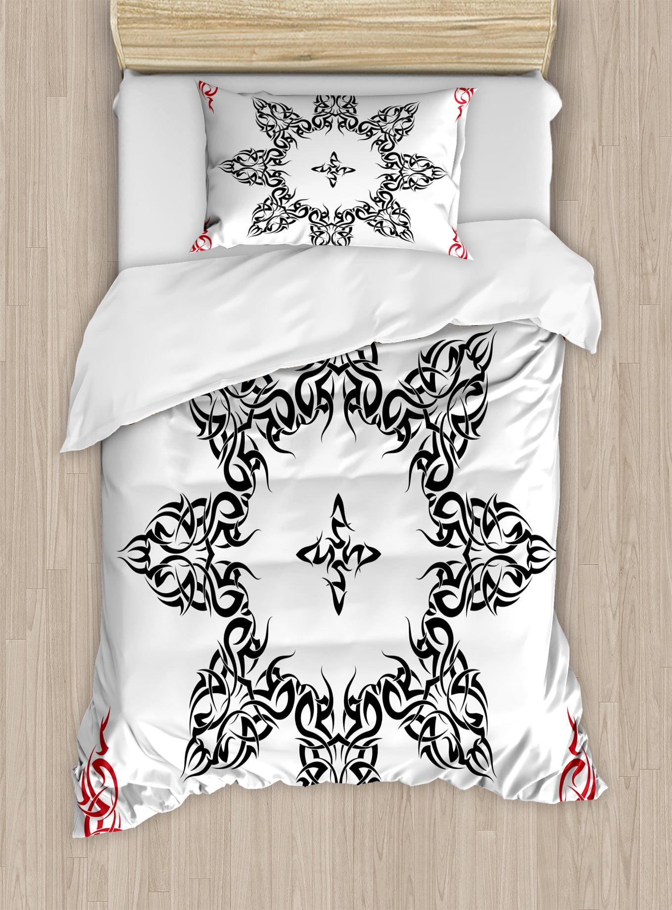 Tribal Duvet Cover Set, Style Tattoo Circular Vector Art Leaves Like ...