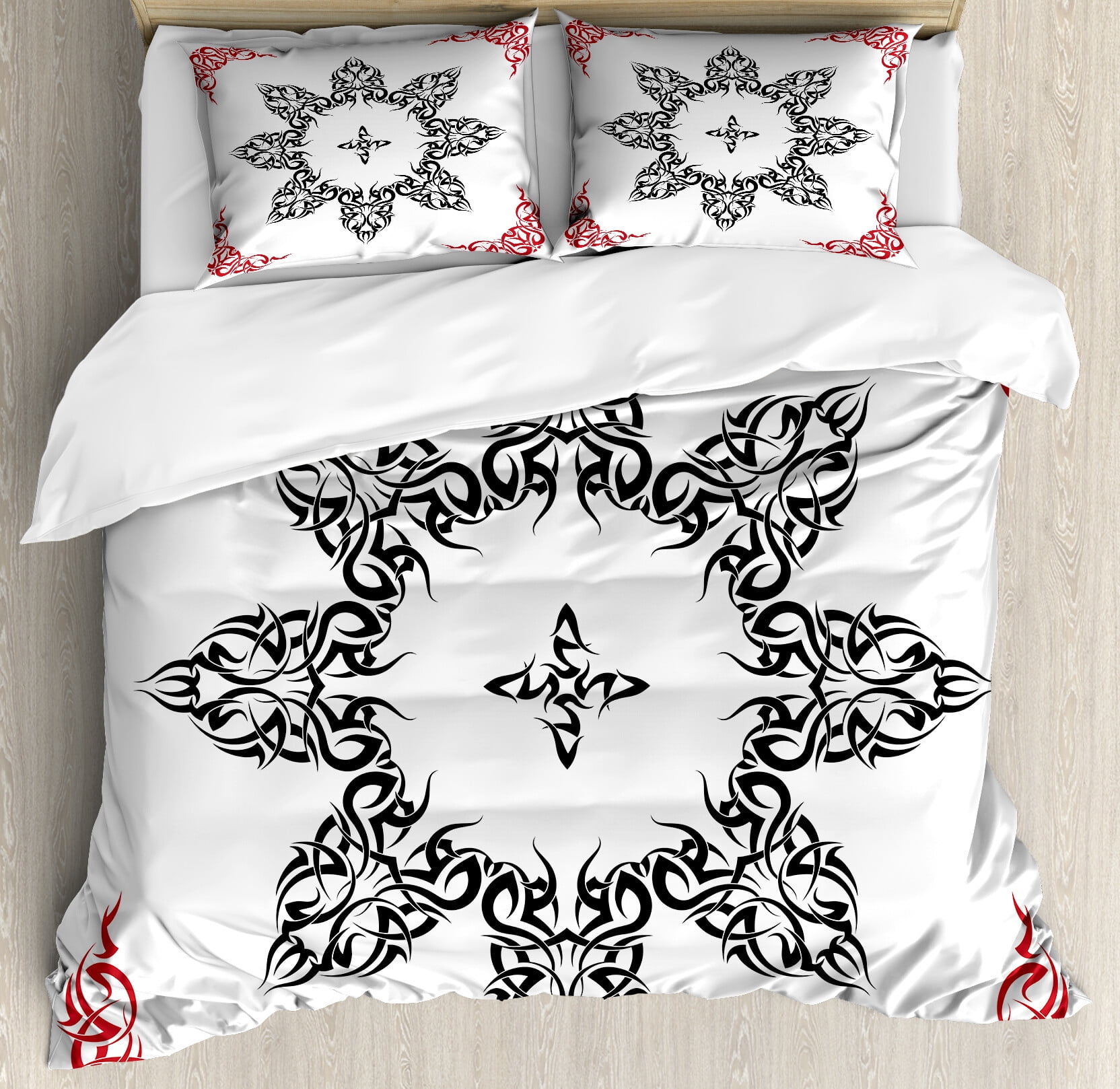 Tribal Duvet Cover Set, Style Tattoo Circular Vector Art Leaves Like ...