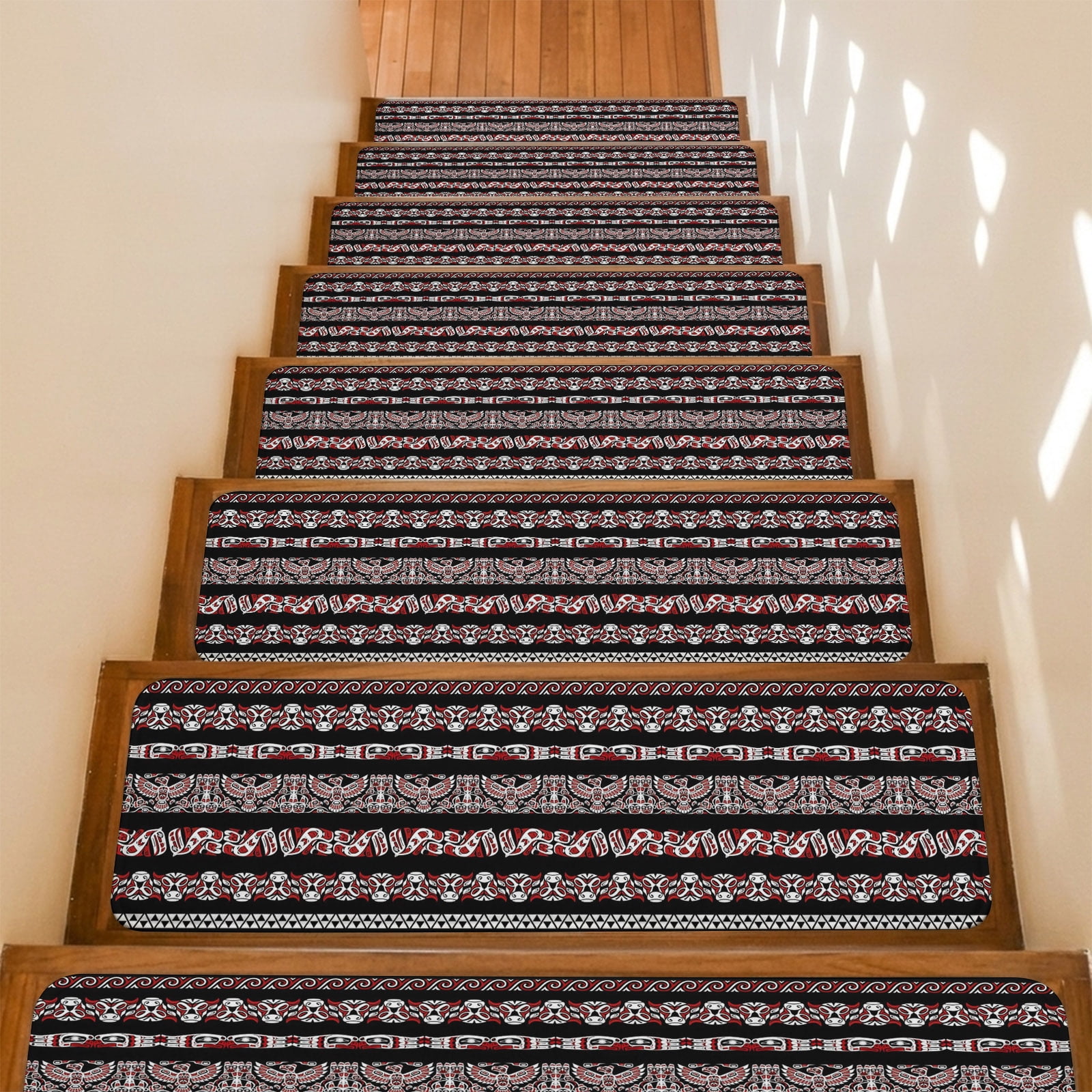 Tribal Ethnic Style Stair Treads Non Slip for Steps Bird Geometric Boho ...